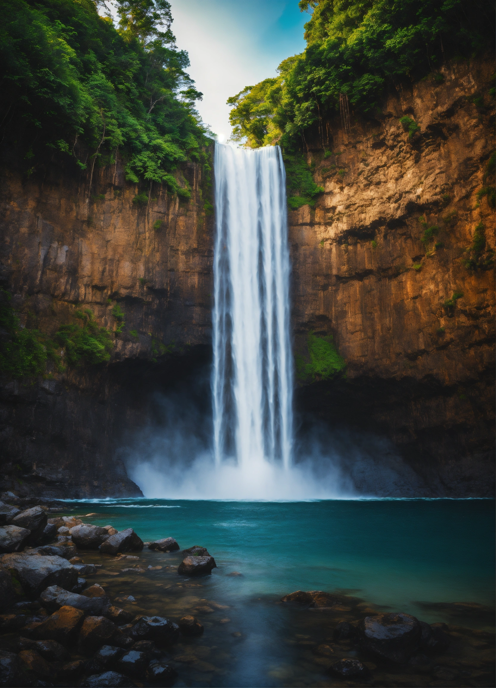 Lexica - A massive beautiful profound waterfall into a big ocean with a ...