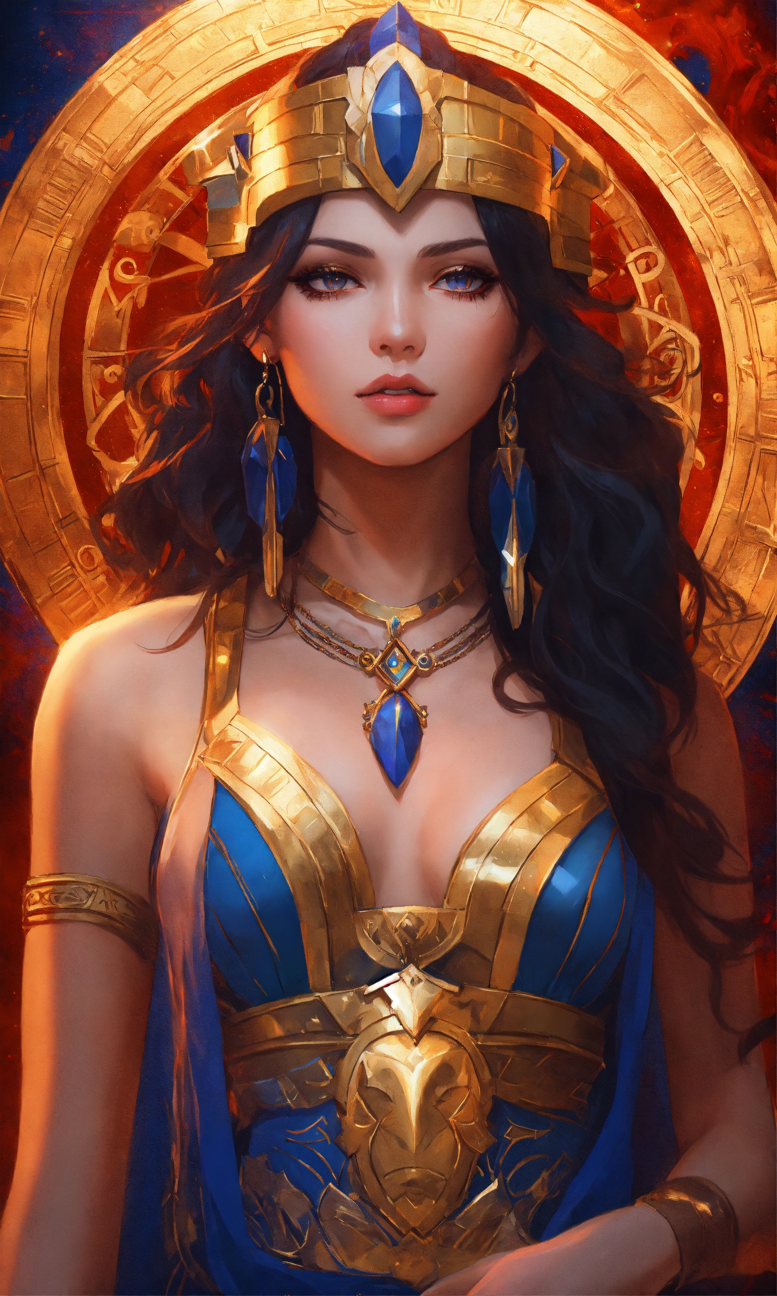 Lexica - Portrait of goddess inanna in a red, blue and gold dress, stunning beautiful artwork ...