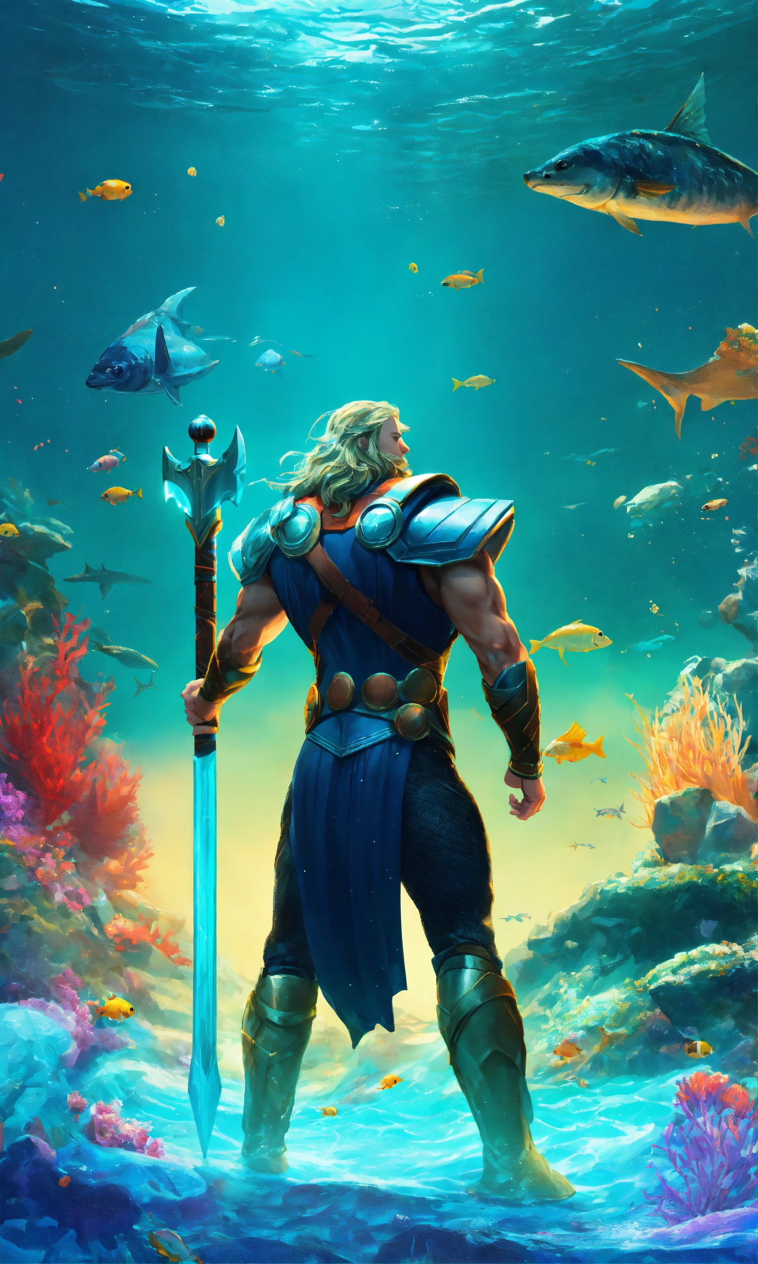 Lexica - Thor Ocean under water full-body, colorful background, 2D ...