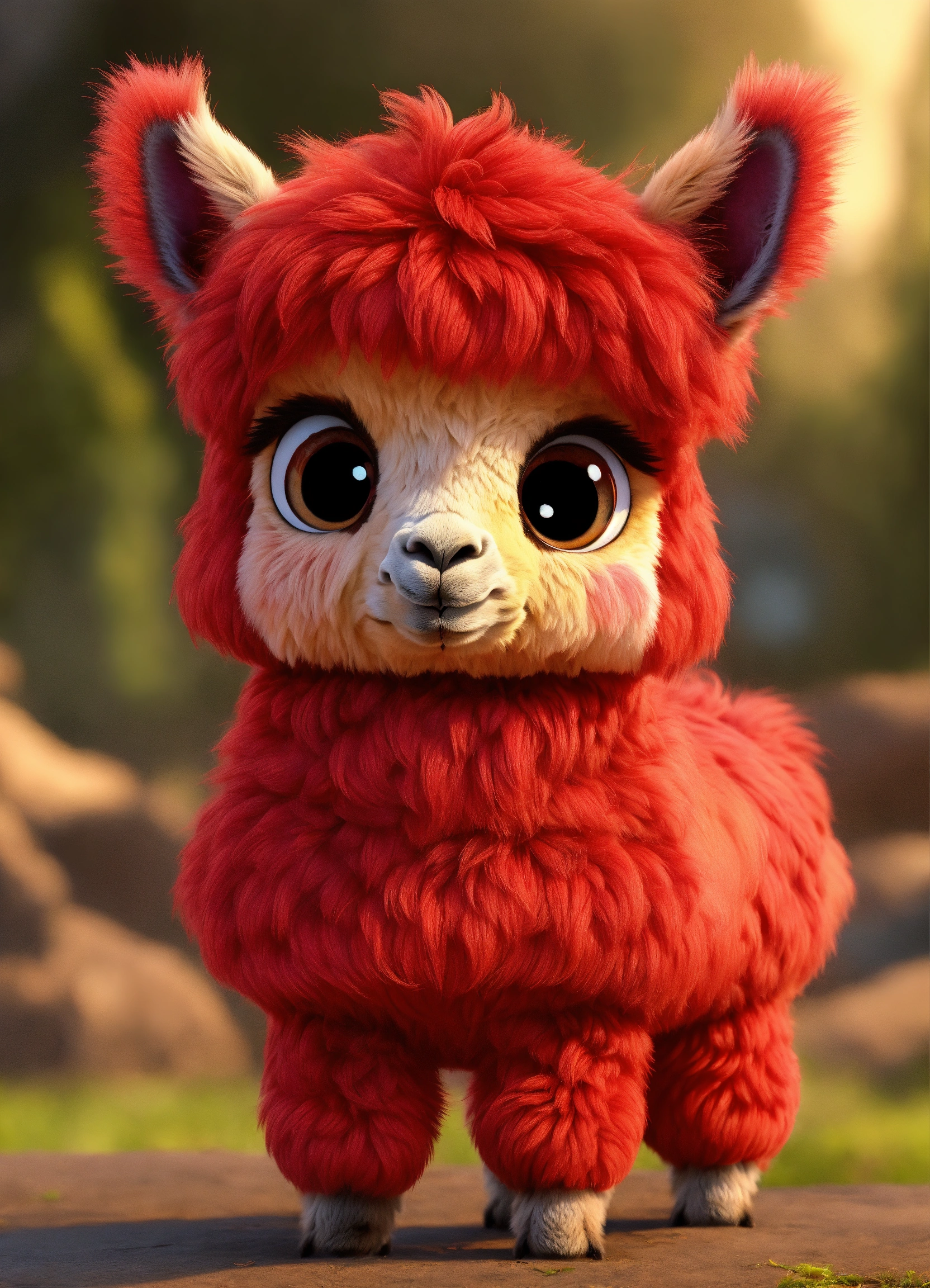 Lexica - A cute all red baby llama with big eyes, animated, cartoon ...
