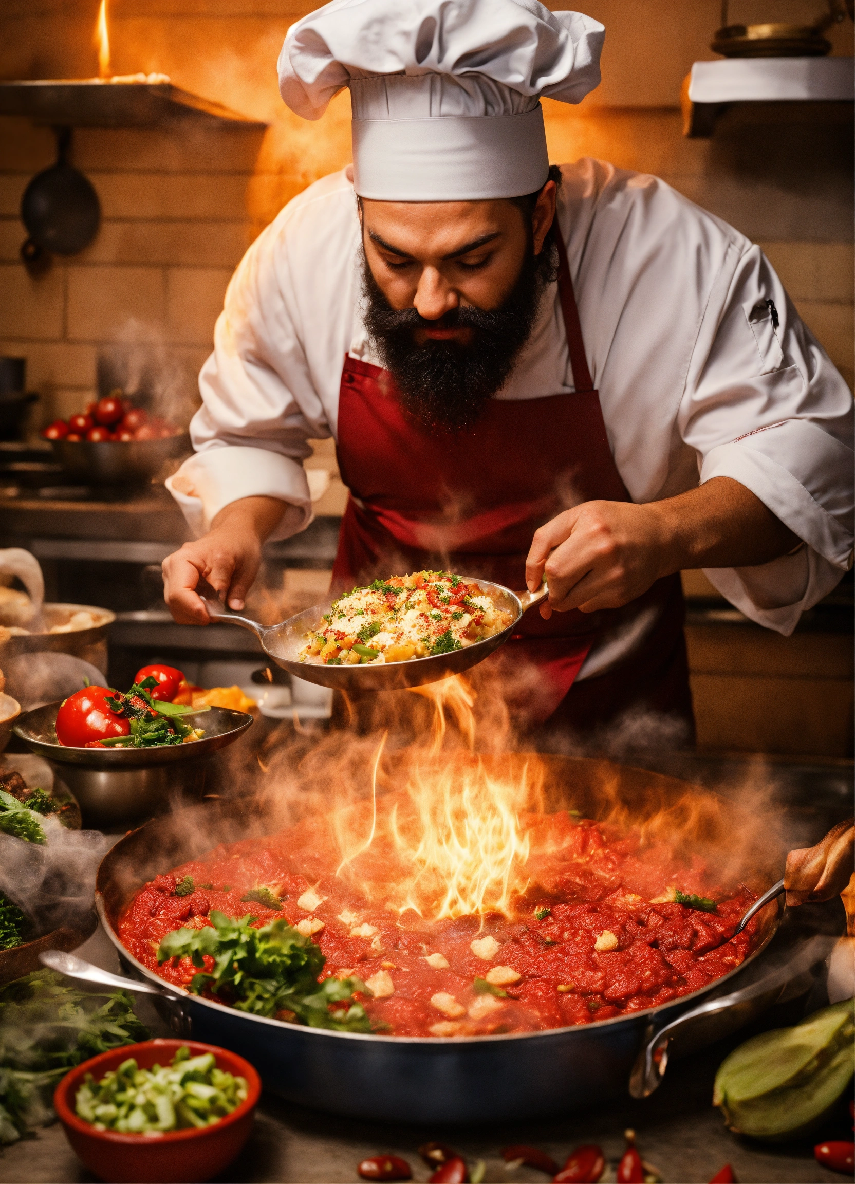 Lexica - Satan disguised as a chef casting his spell on the food