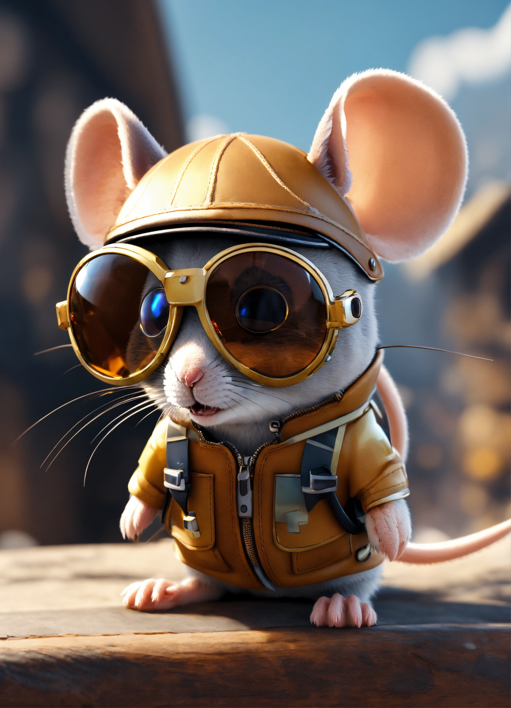 Lexica - A cute mouse pilot wearing aviator goggles, unreal engine ...