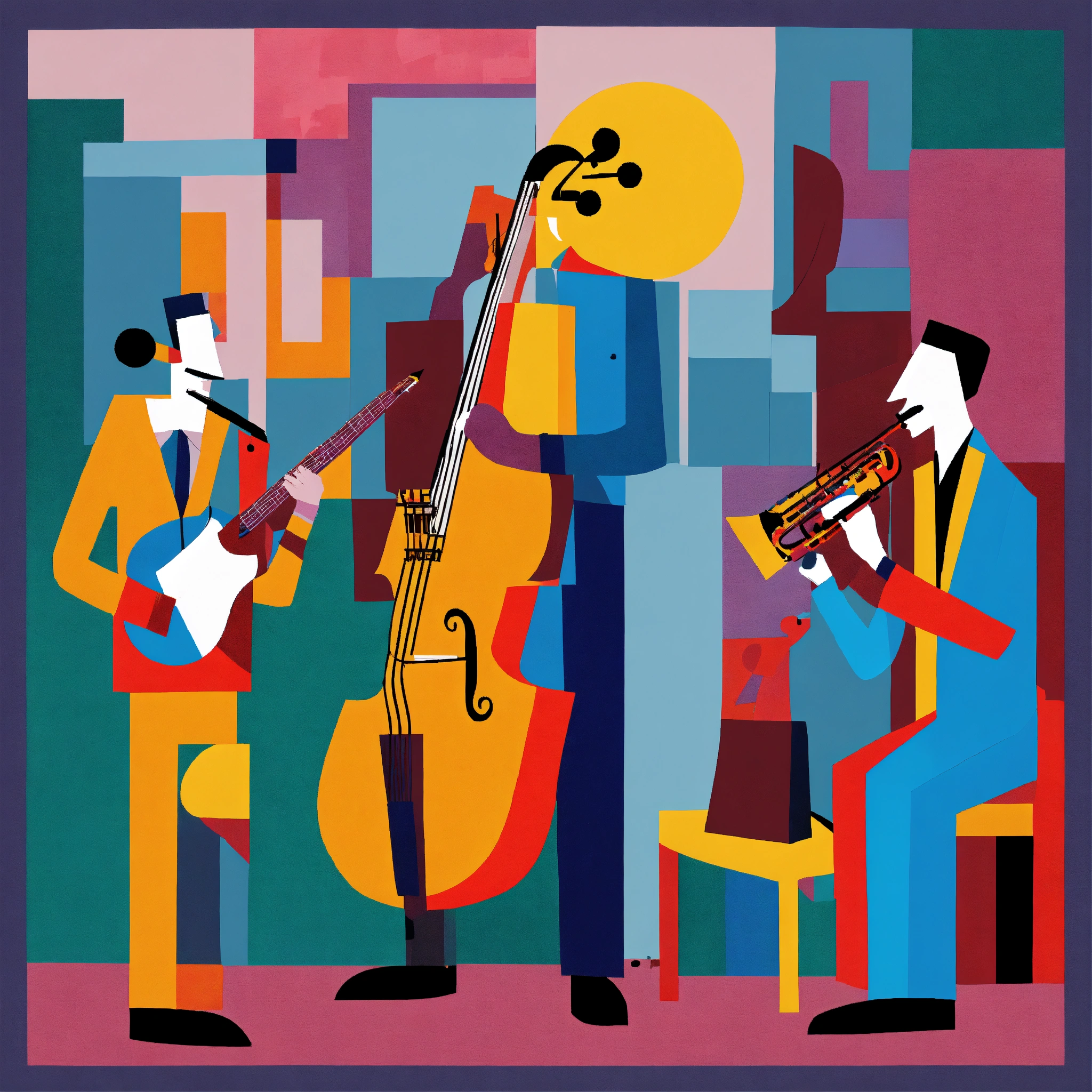 Lexica - 4 jazz musicians, playing with instruments, abstract art in ...