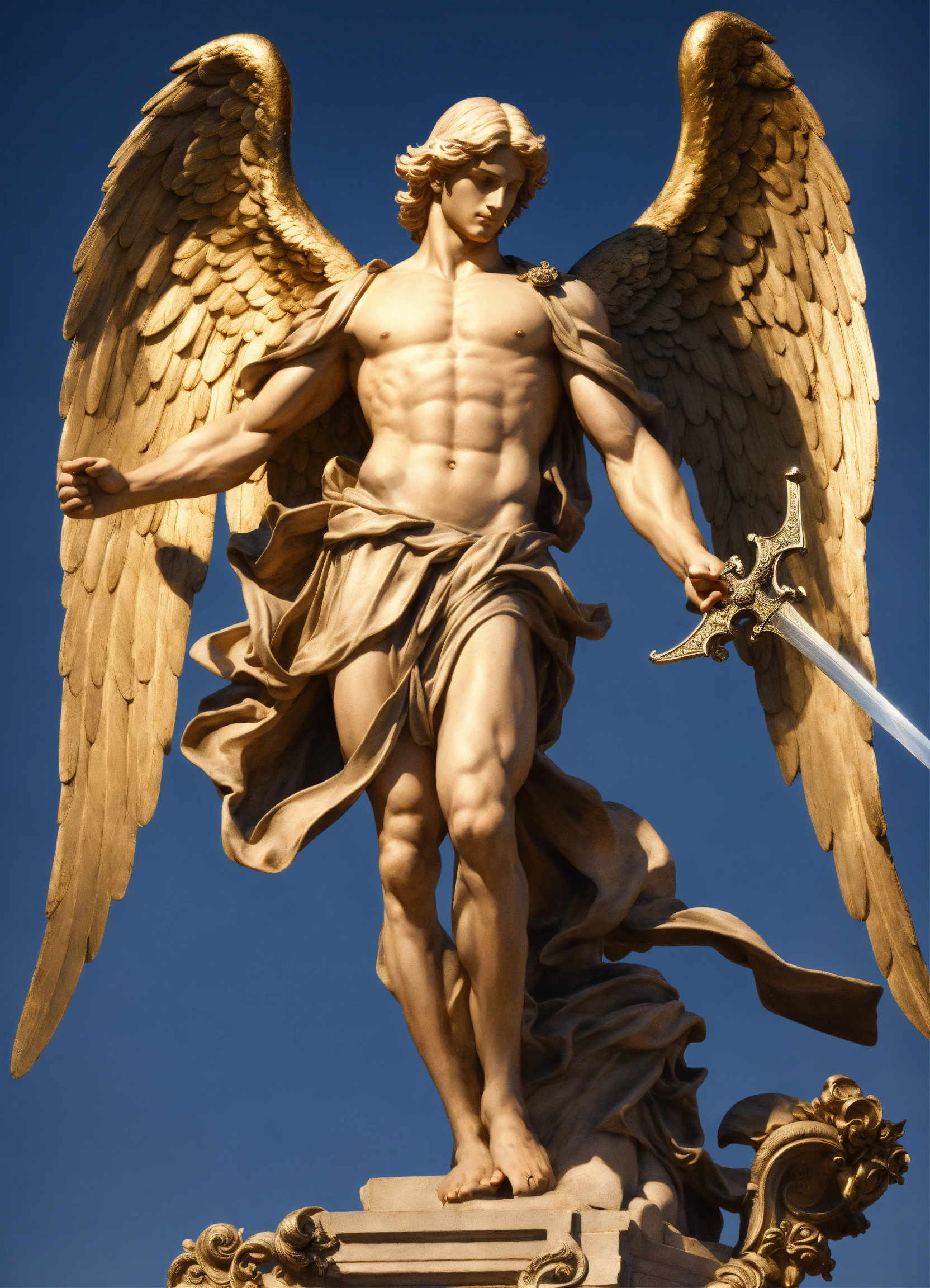 Lexica - A man angel with wings and a sword in right hand and raising ...