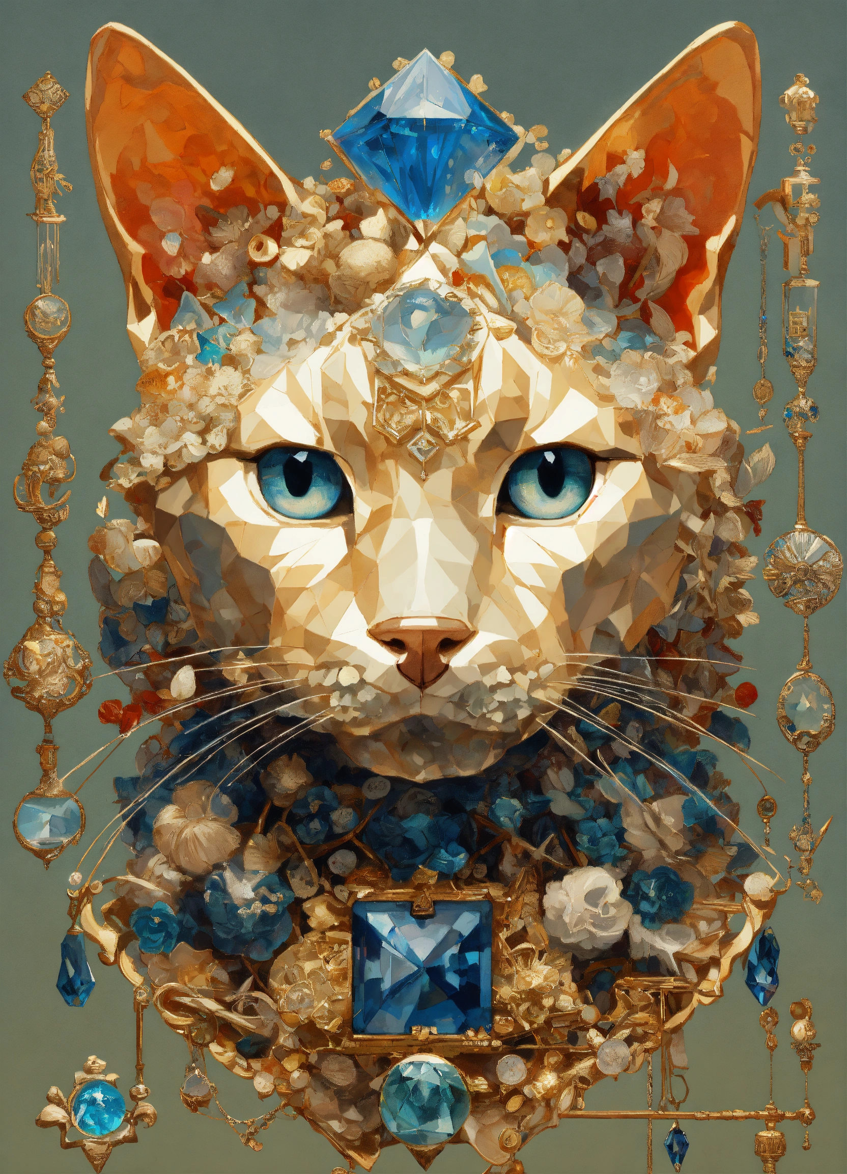 Lexica - The anatomy of a cat head made of diamond,jewelry, domino ...