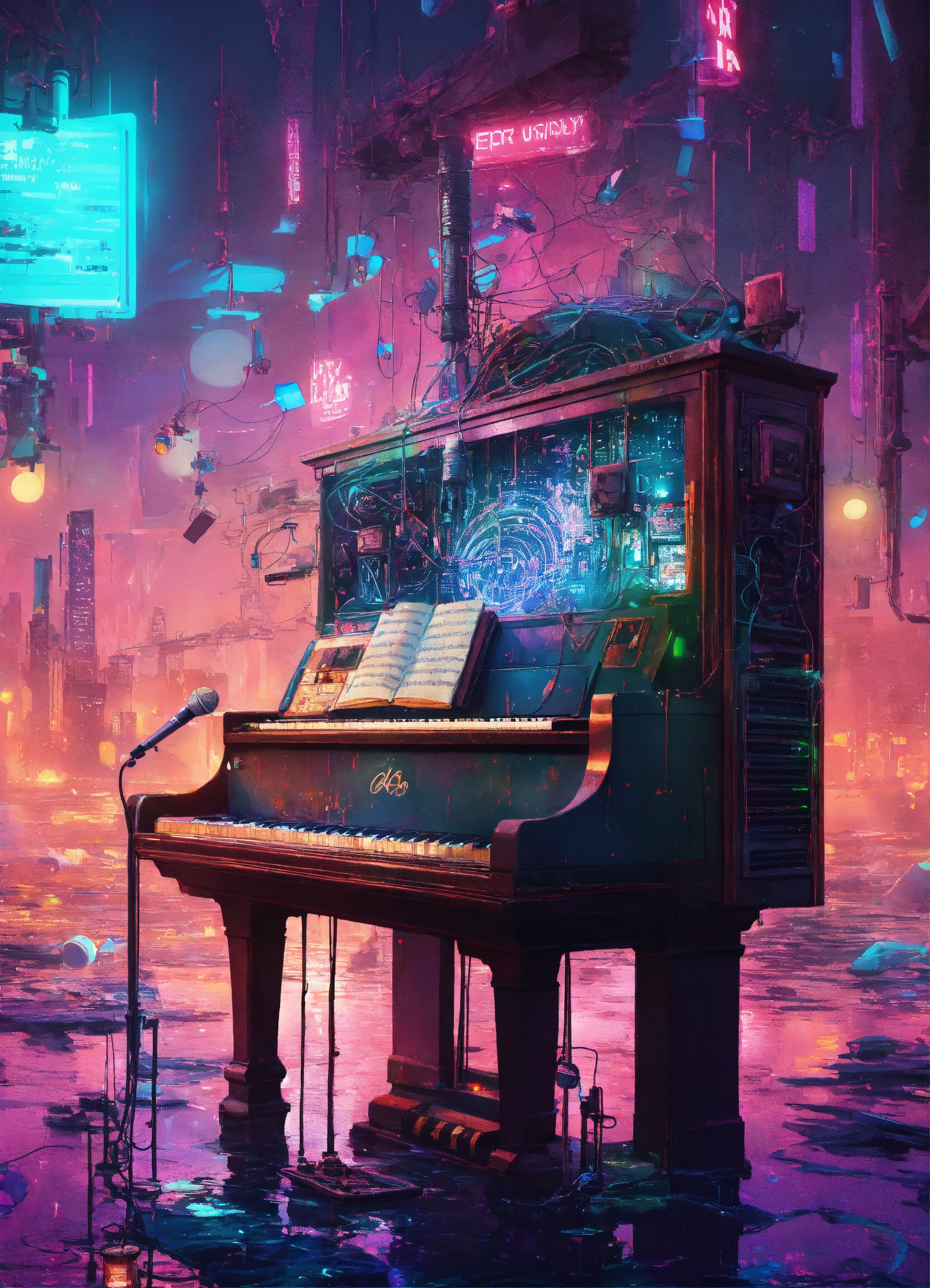 Lexica - A old fashion microphone infused into a floating cyberpunk ...