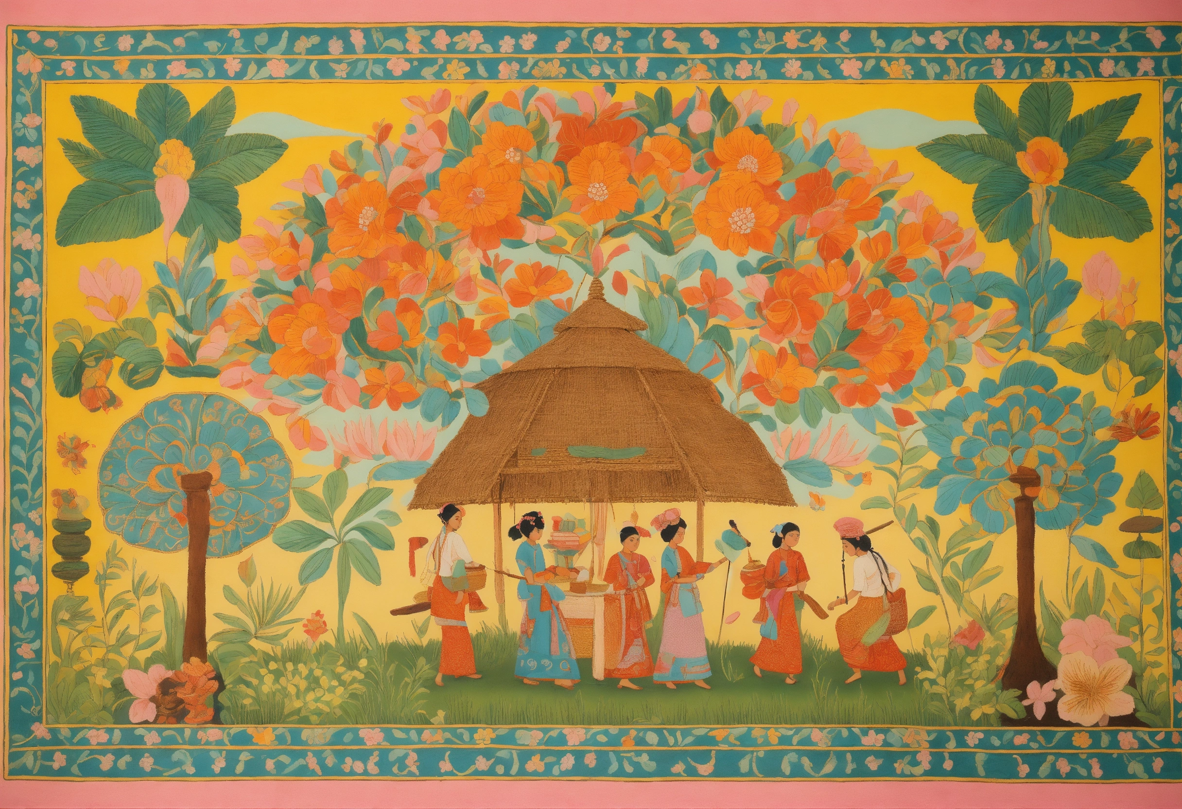 Lexica - Indonesian folk art, sundanese, vintage modern pastel color