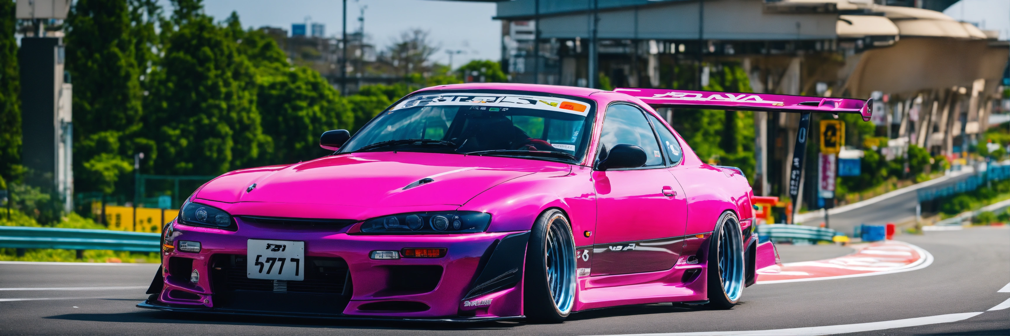 Lexica - A colorful pink Nissan Silvia S15 with a wide-body kit racing ...