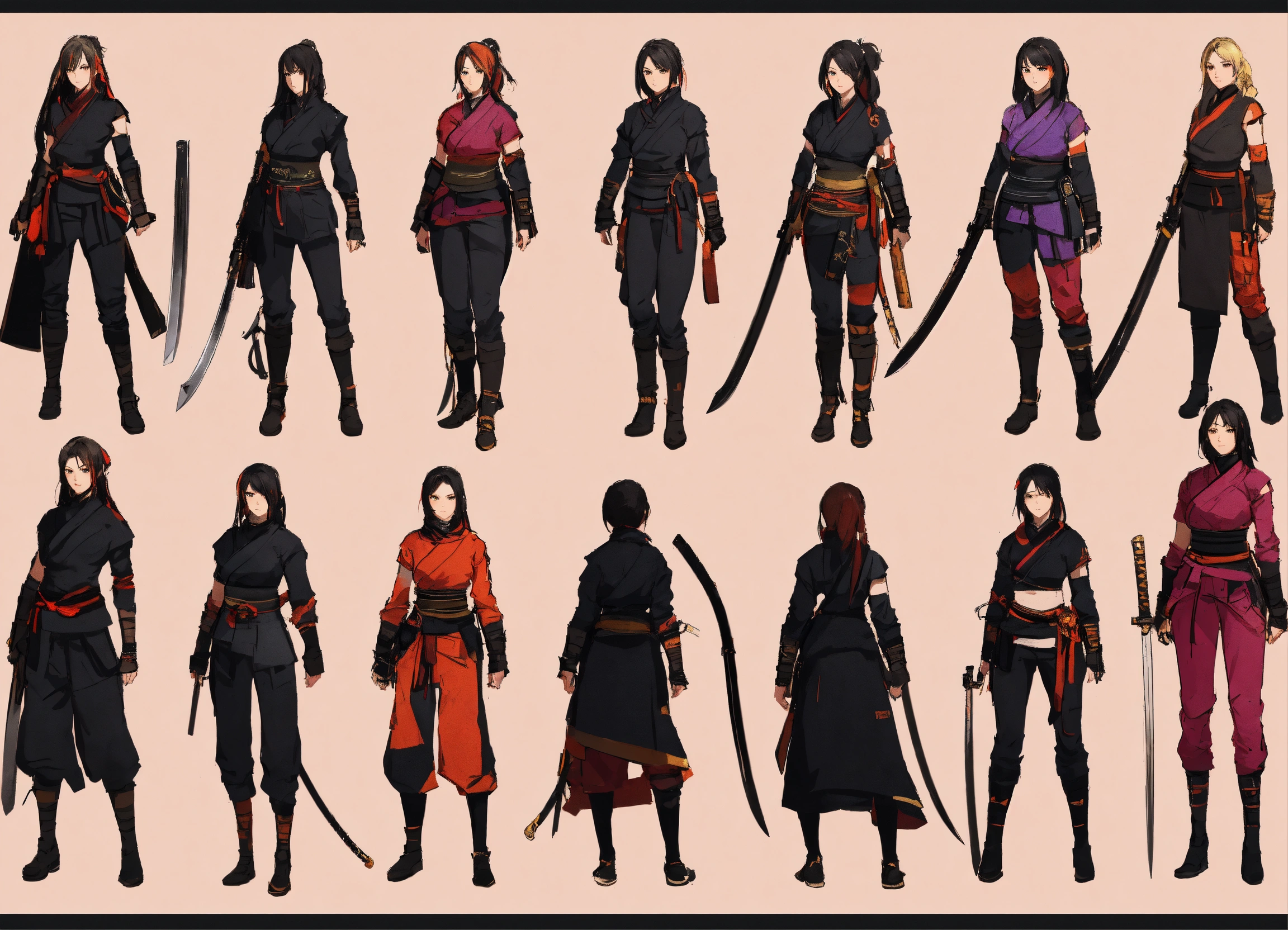 Lexica - Concept art of Kunoichi, 12 different designs with different ...