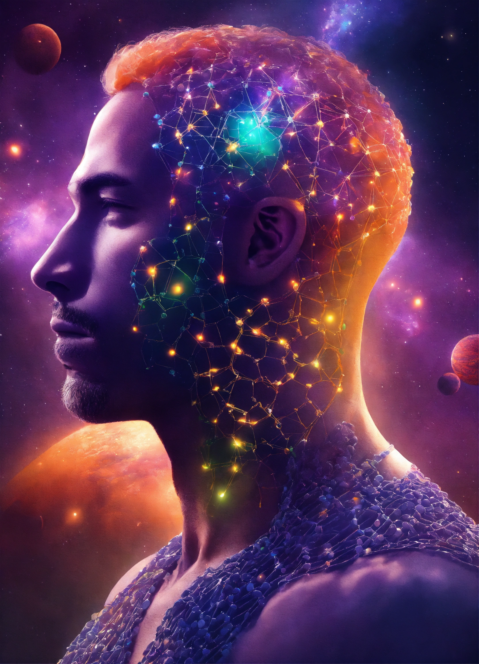 Lexica - Well built man looking up, dna strands floating in the ...