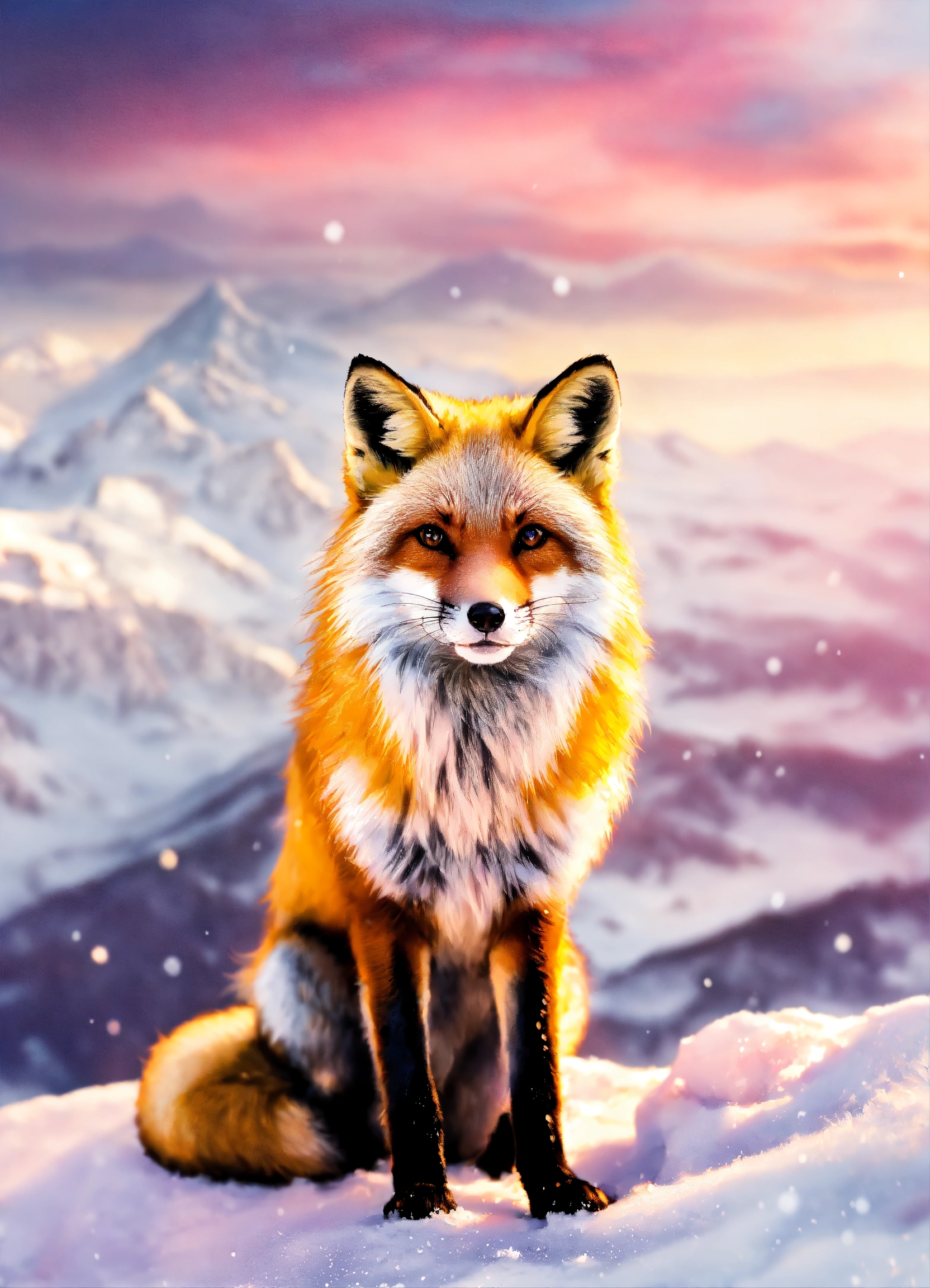Lexica - Light pink fox, champagne fox, in the snow mountains