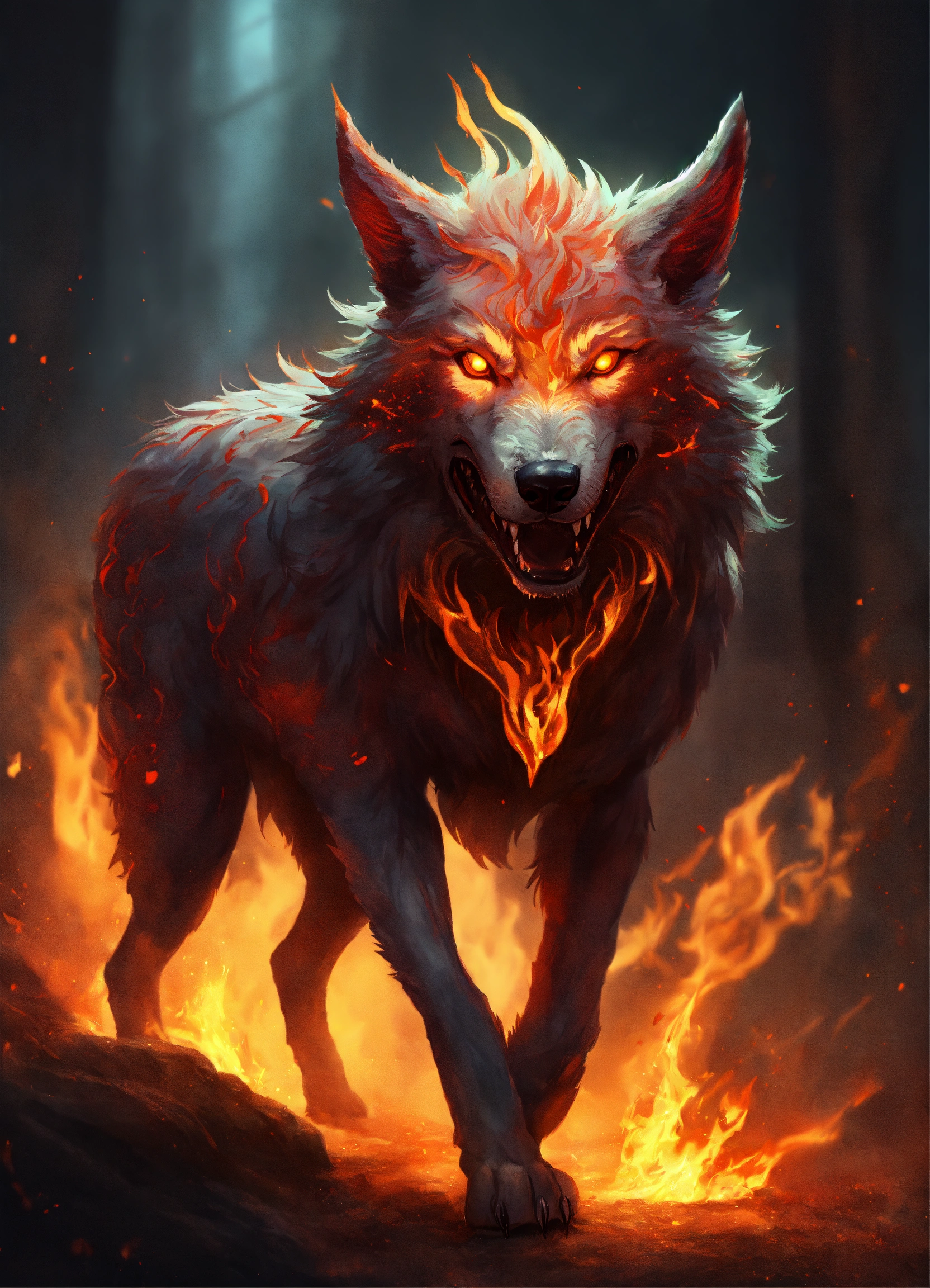 Lexica - A grotesque and demonic wolf, its fur matted and twisted, its ...