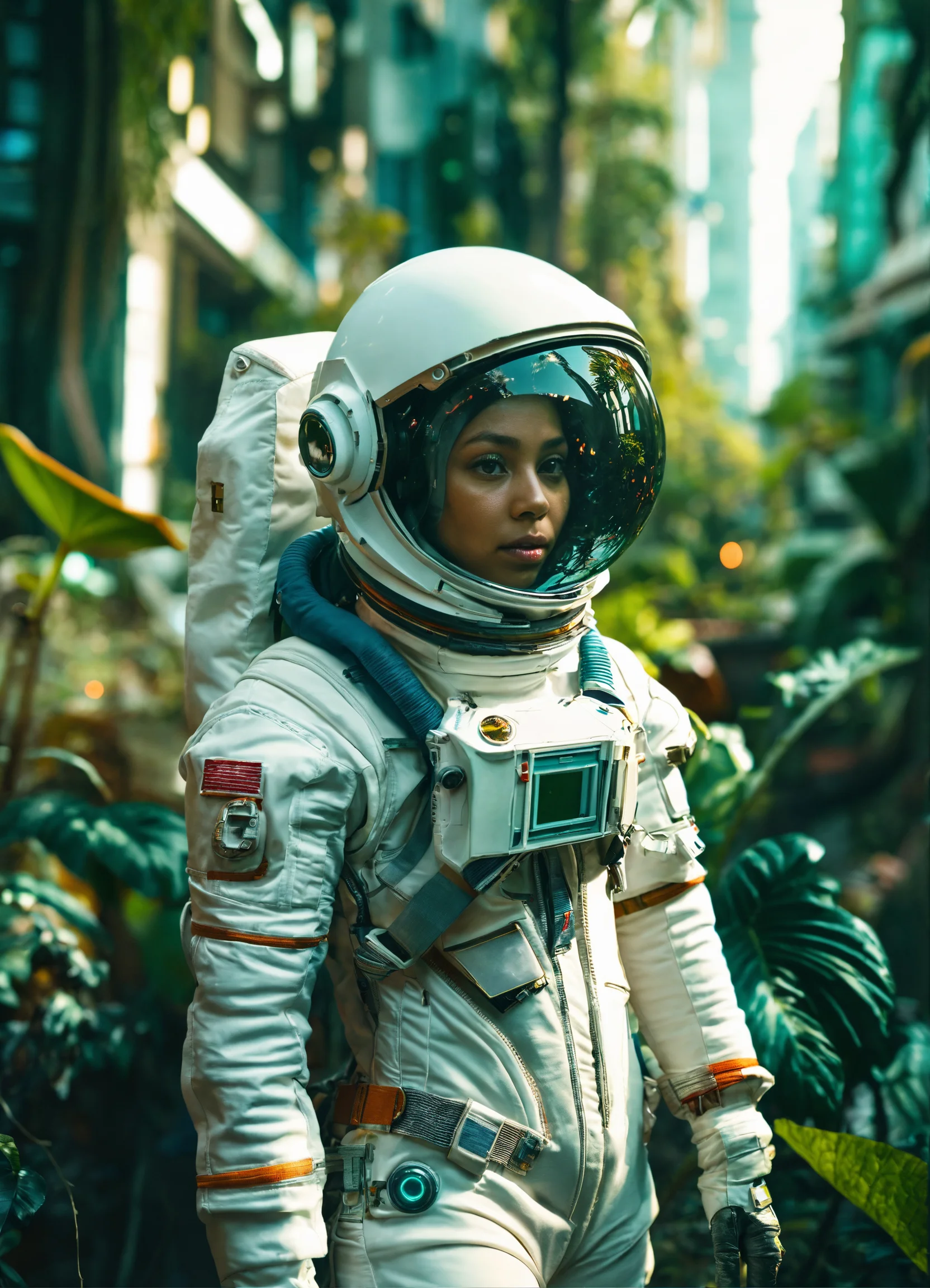 Lexica - Medium-full shot, photo portrait titled "Lone female Astronaut ...