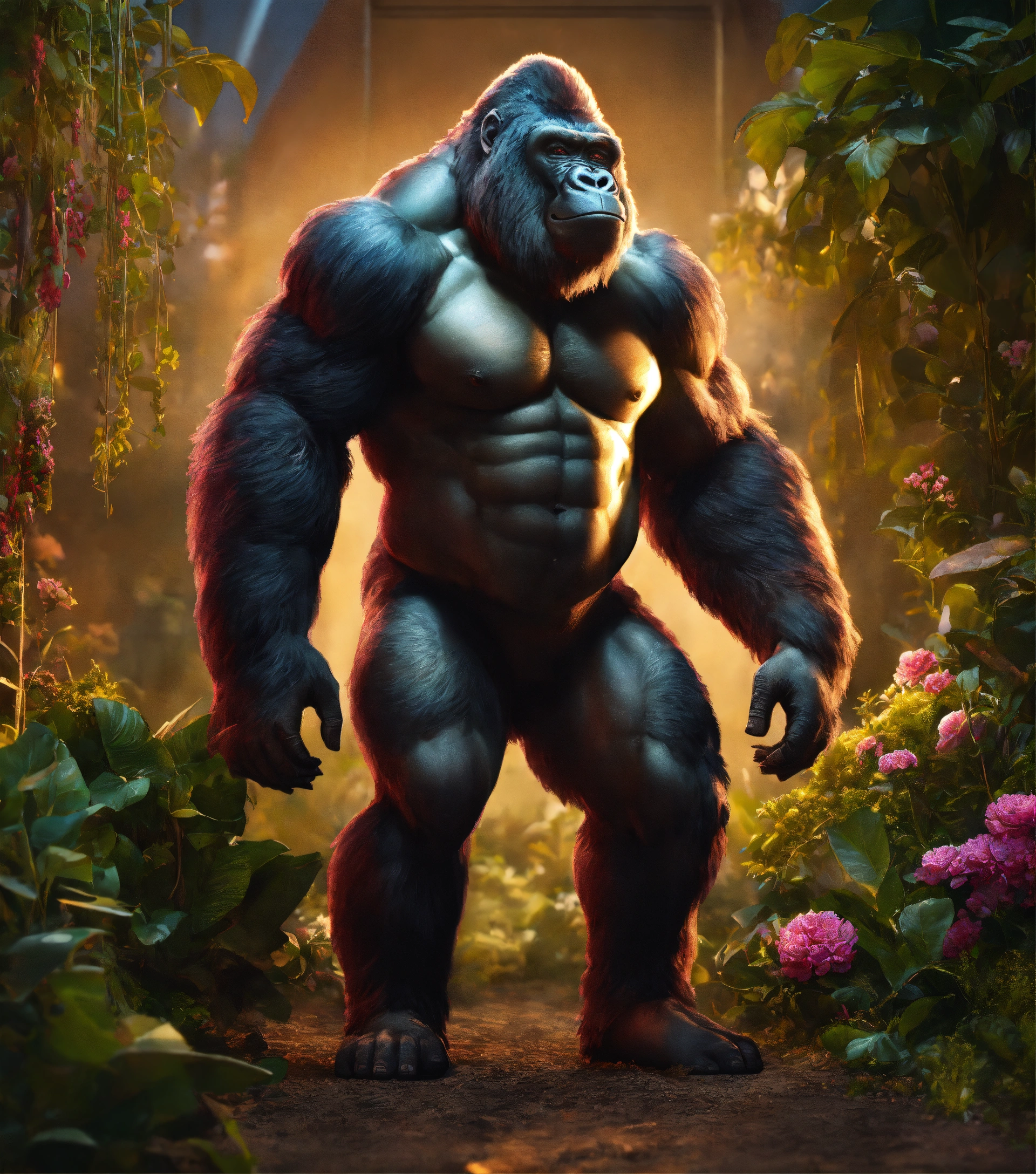 Lexica - Extremely realistic large muscle gorilla. As a gardener. In ...