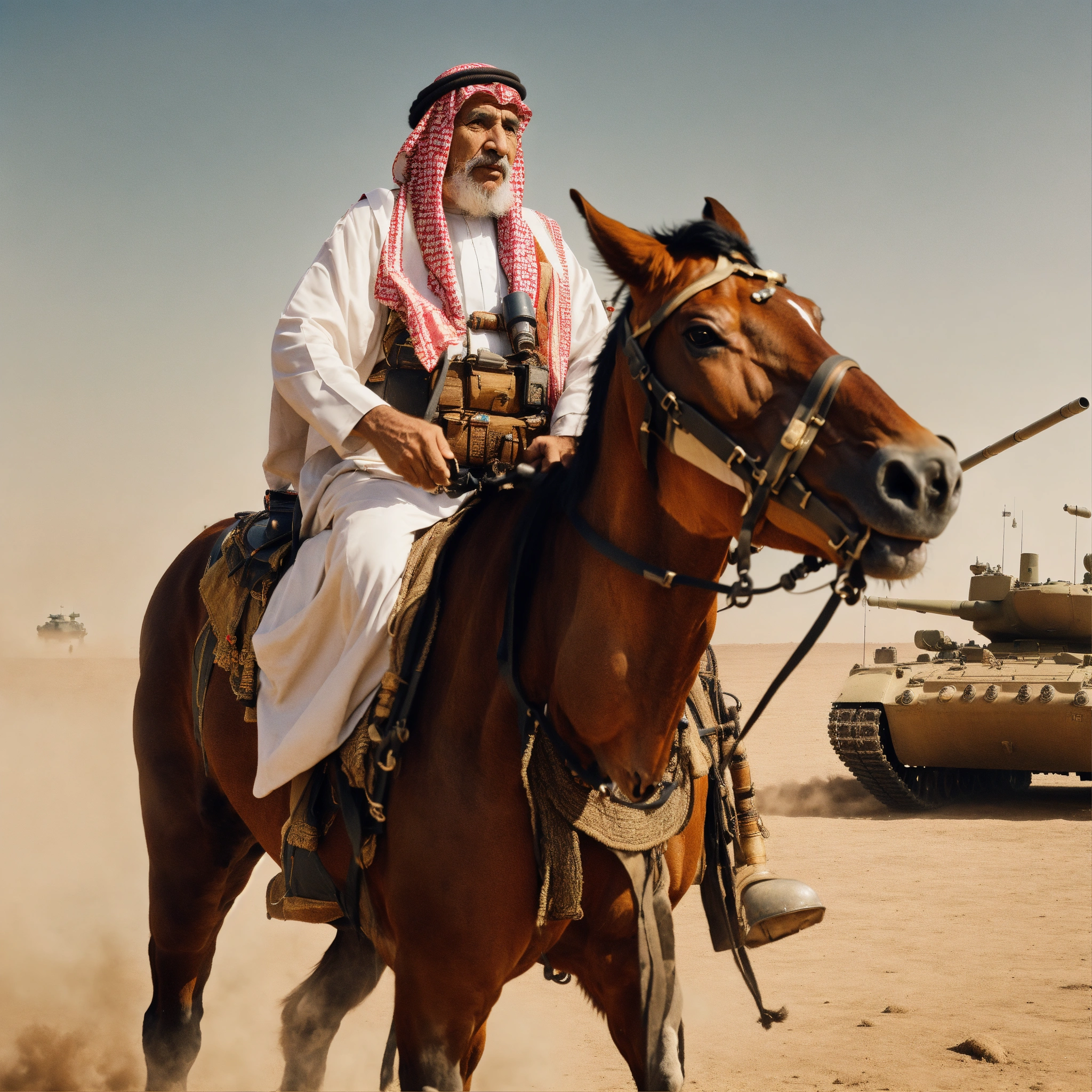 Lexica - An old Arab man in traditional attire riding a horse with ...