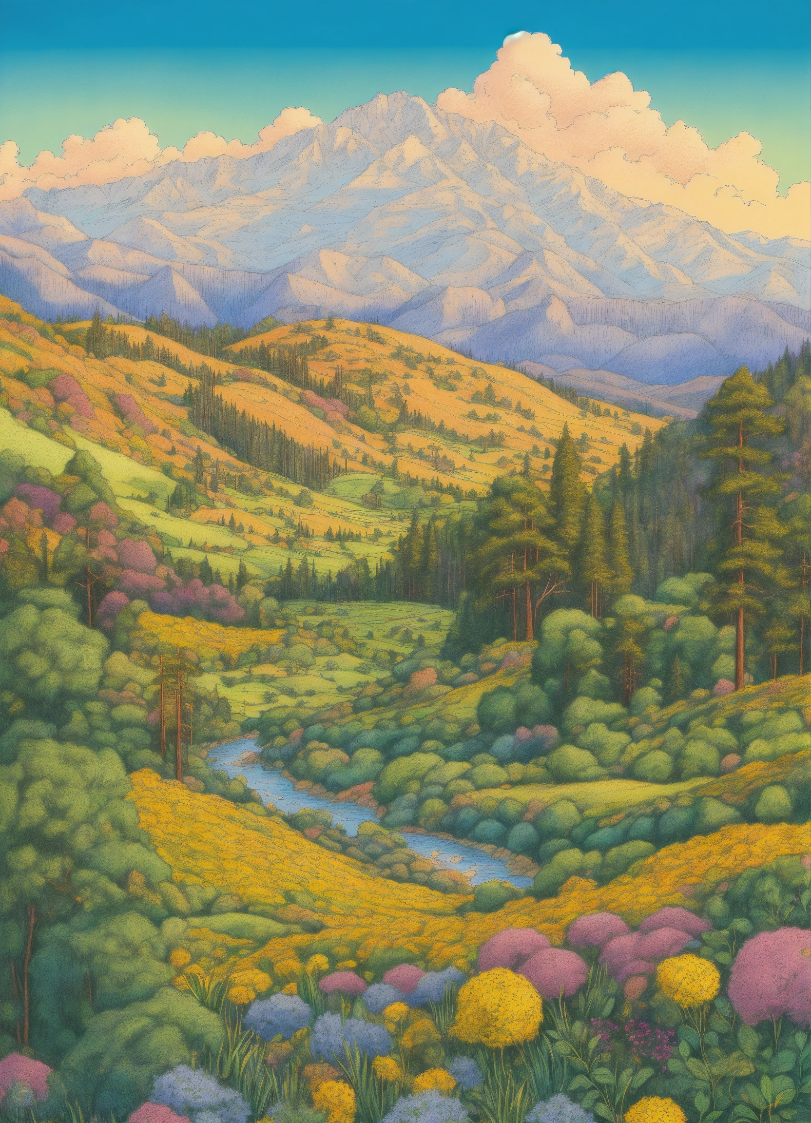 Lexica - Drawing Californian Sierra Nevada USA. Line drawing, clean ...
