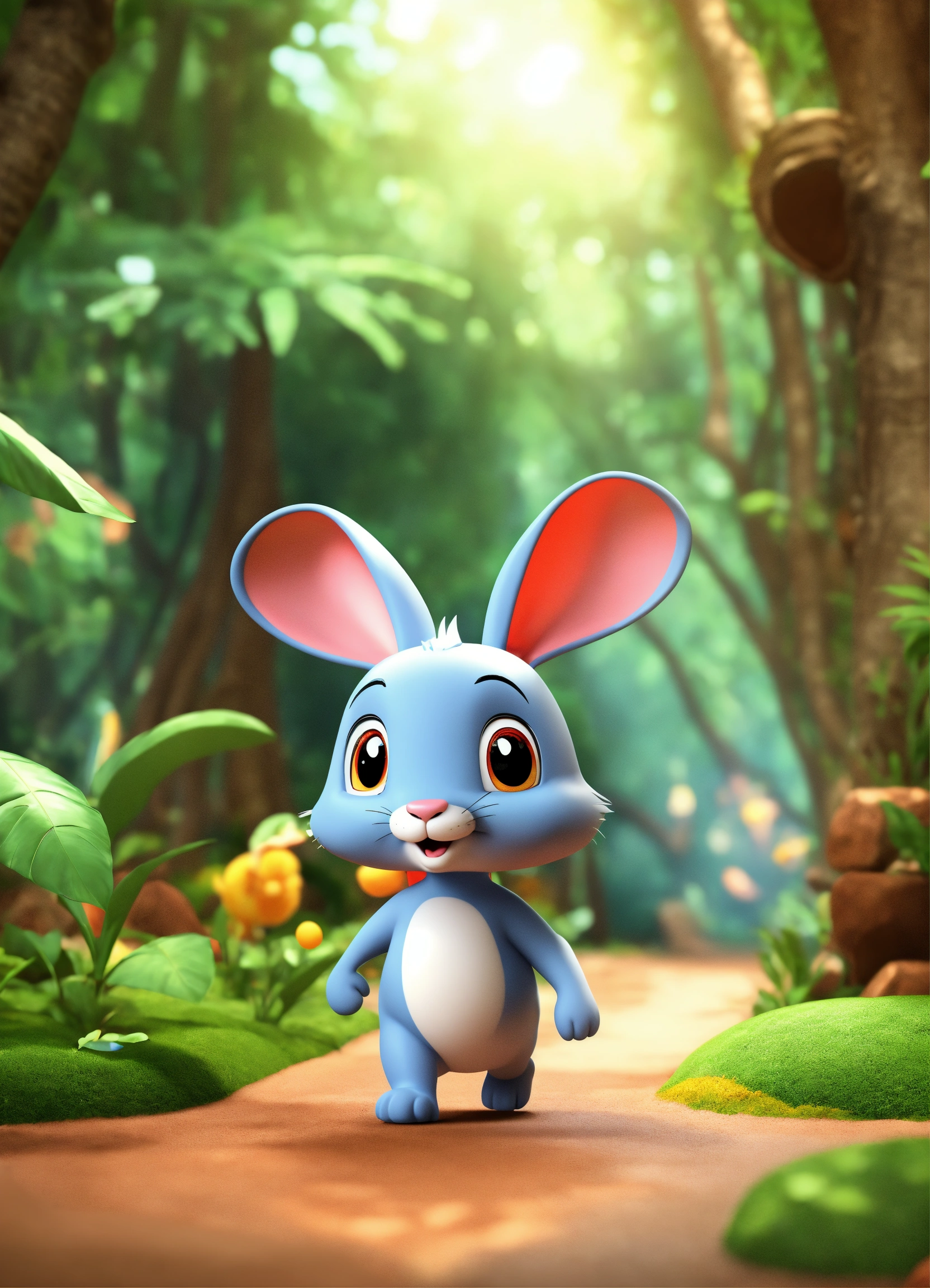 Lexica - Cartoon 3d rabbit walking in jungle