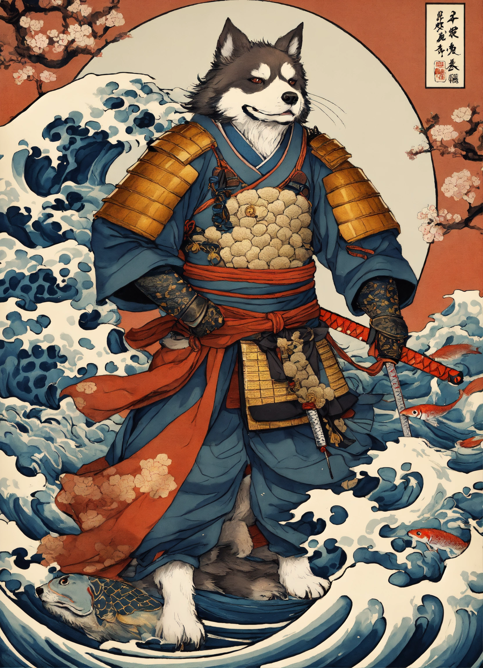 Lexica - There is a man with a fish and a sword on a white background ...