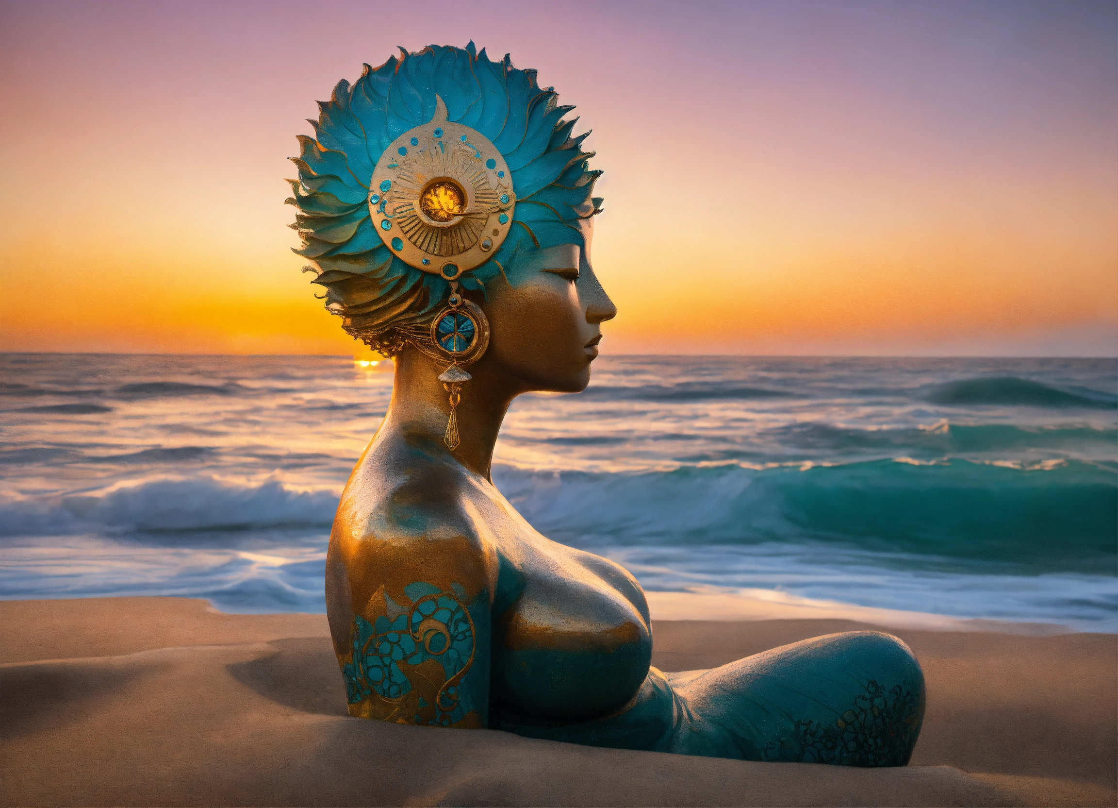 Lexica - Biomorphic solarpunk ocean scape. Female Buddha, Futuristic ...