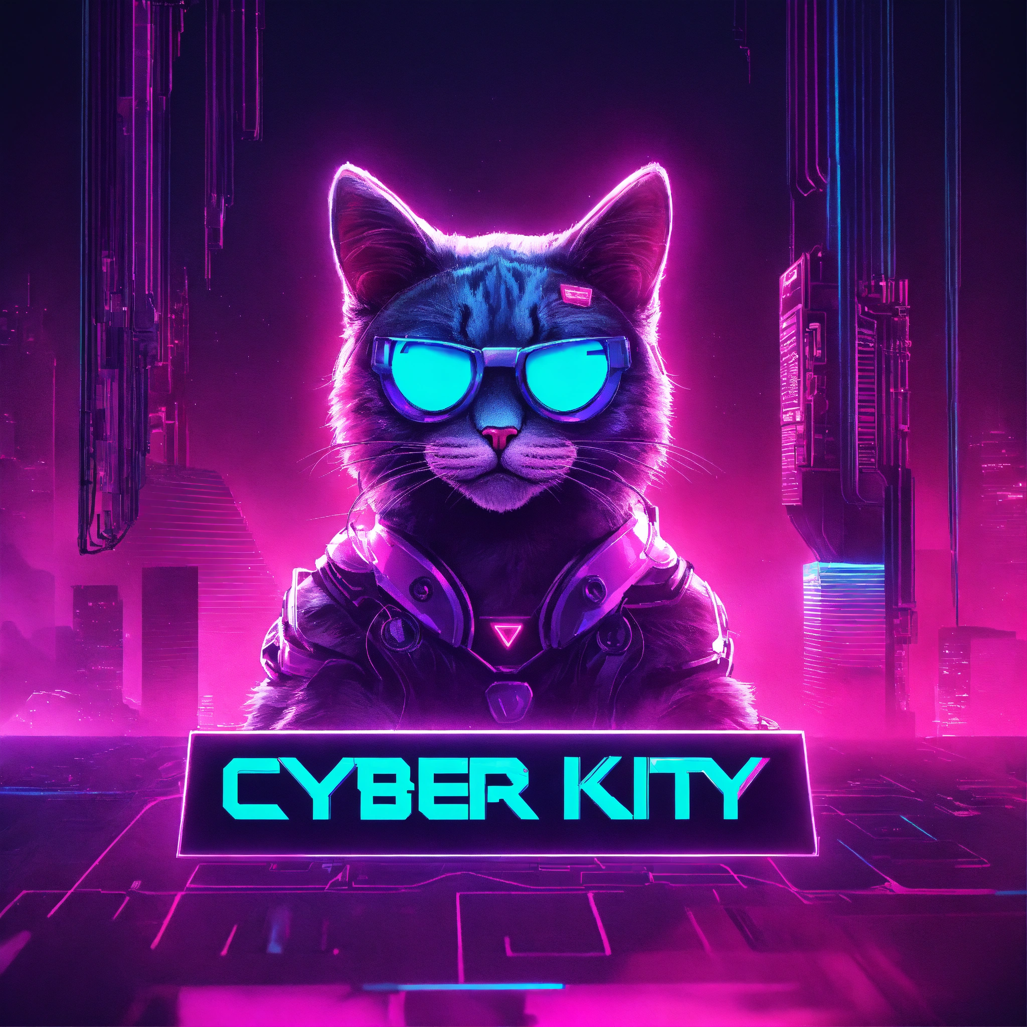 Lexica - "Cyber Kitty", "Gamer", logo, retrowave, 8k