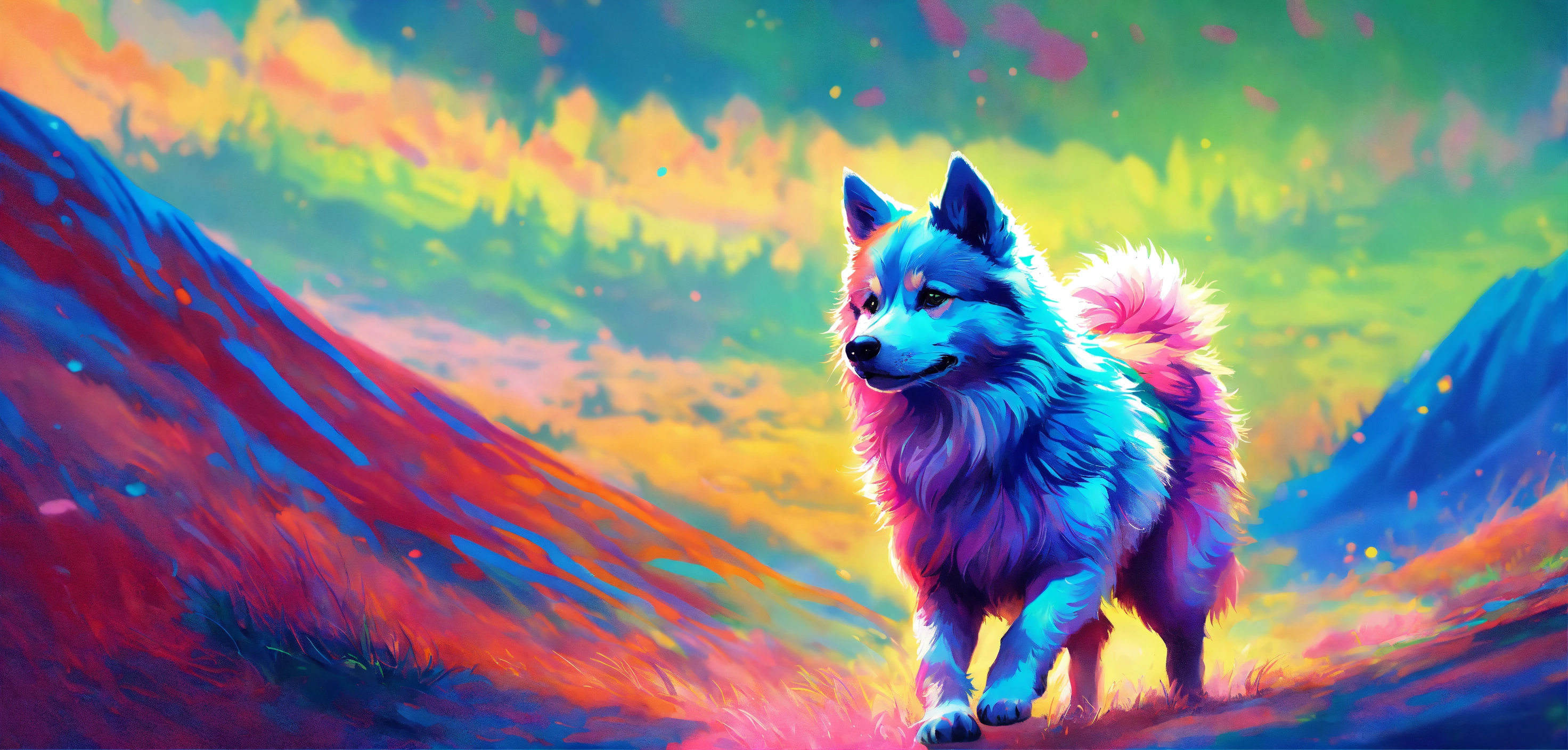 Lexica - In this vibrant painting, a graceful Pomsky is captured in ...