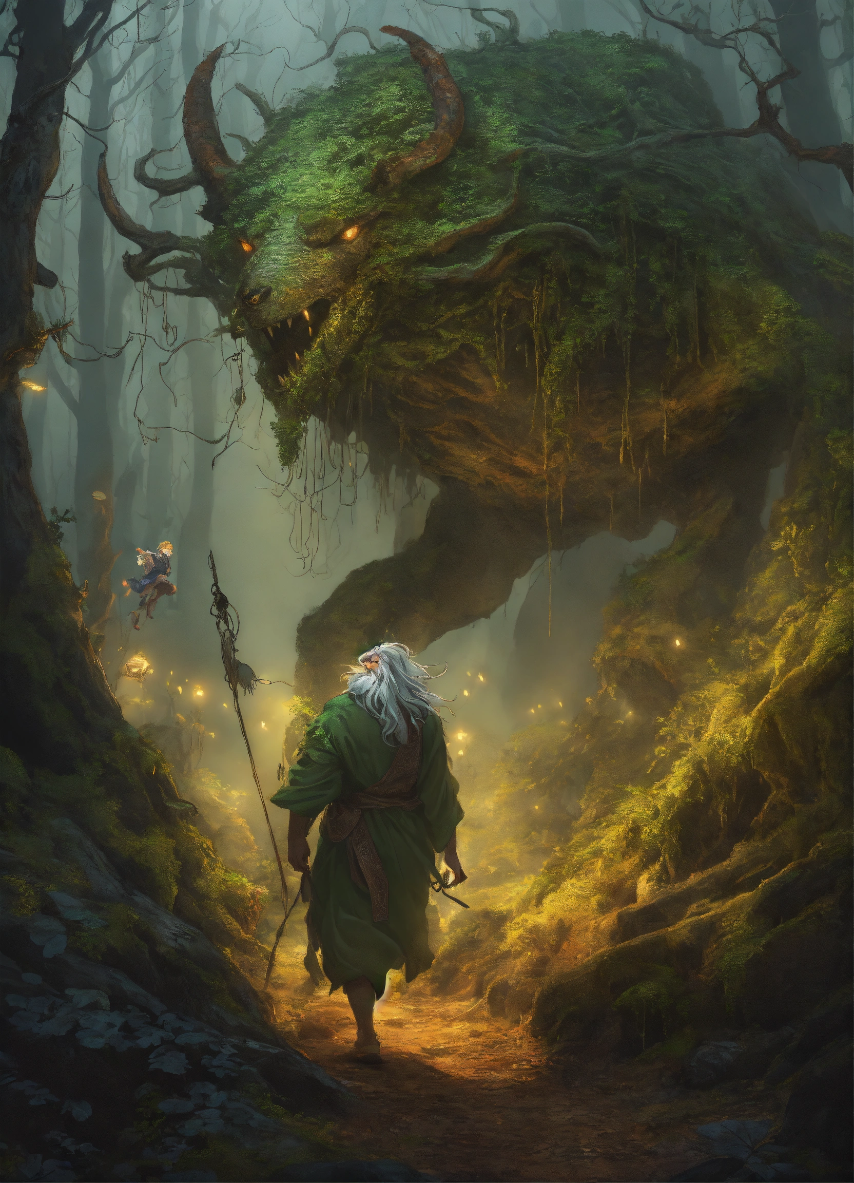 Lexica - A willowy young gaunt human male hermit with flowing gray hair ...