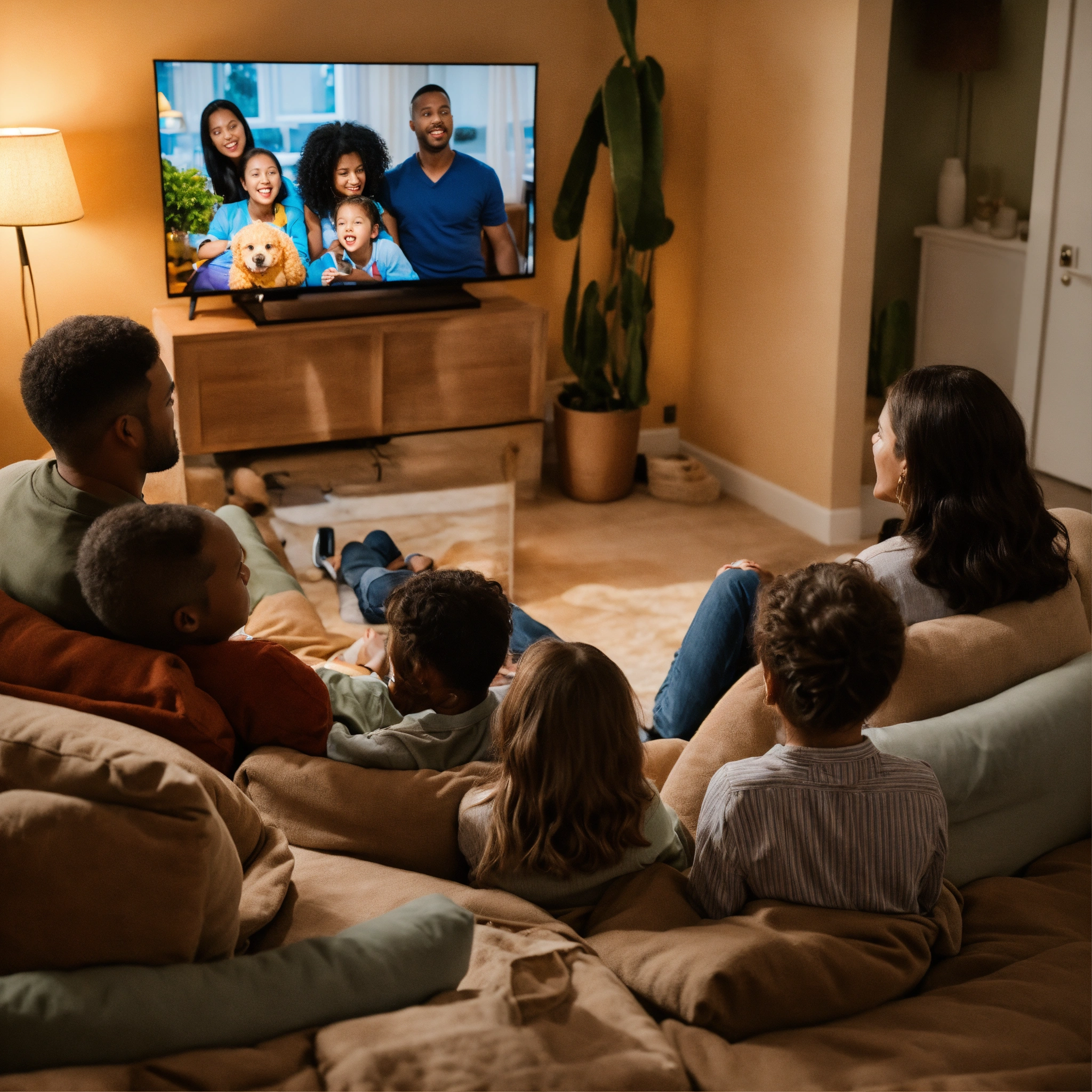 Lexica - A photo of a family watching a TV show together. The show is a ...