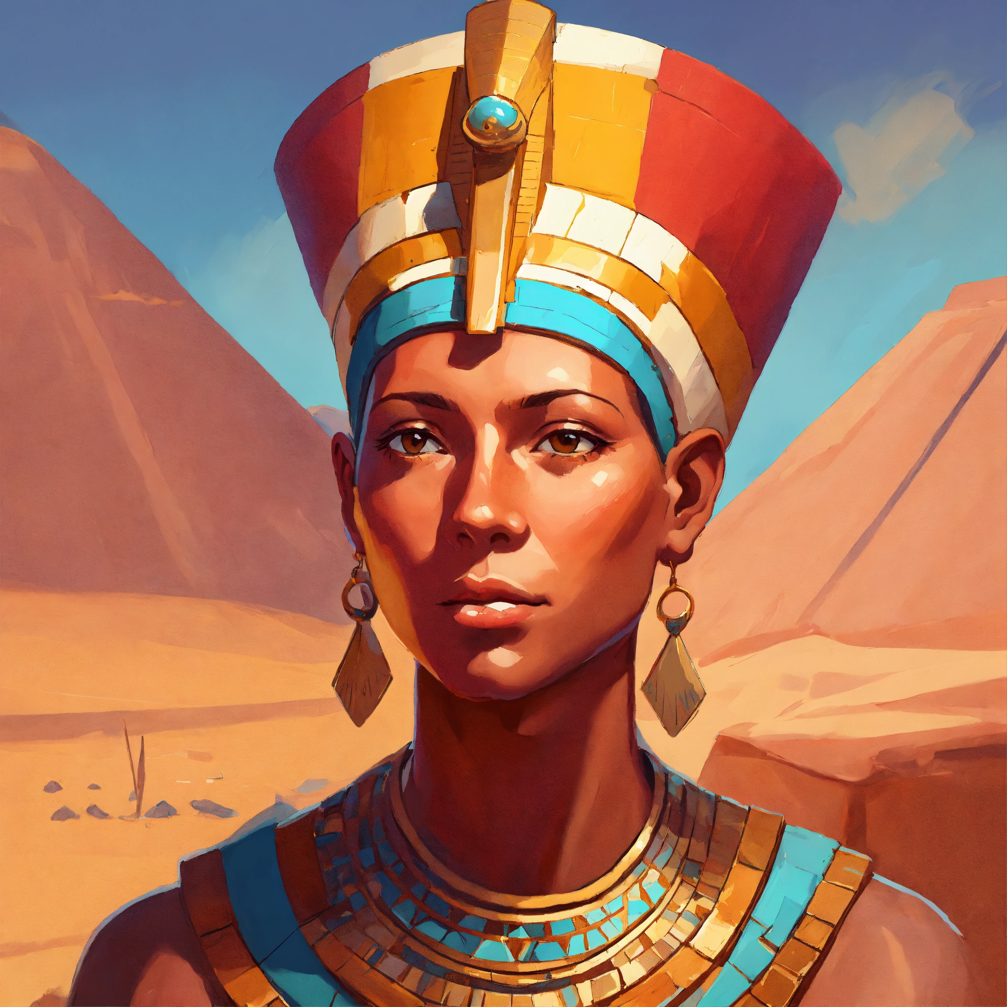 Lexica - Pharaon HATSHEPSUT, cartoon oil paint, 2D illustration style, sharp focus, bright color ...