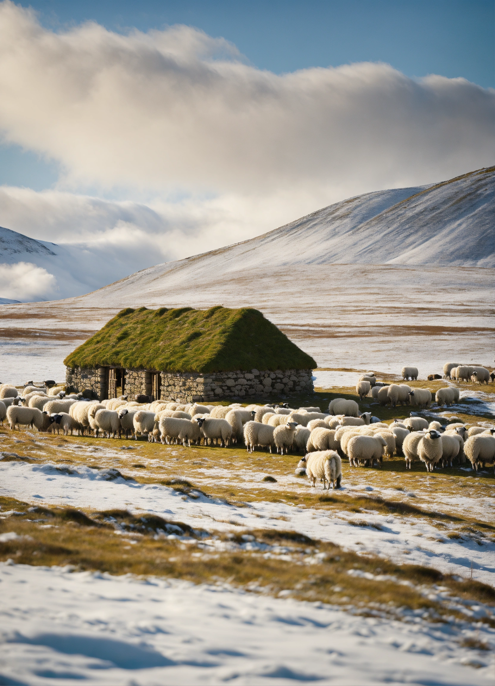 Lexica - Anglo saxon stone built turf roofed hamlet with sheep grazing ...