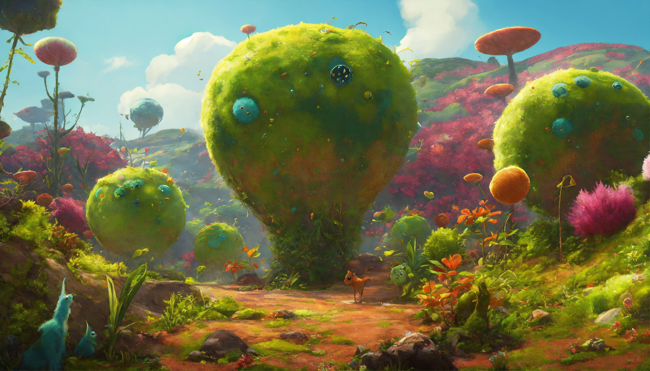 Lexica - A planet with furry plants, pixar art style, Monsters corporation