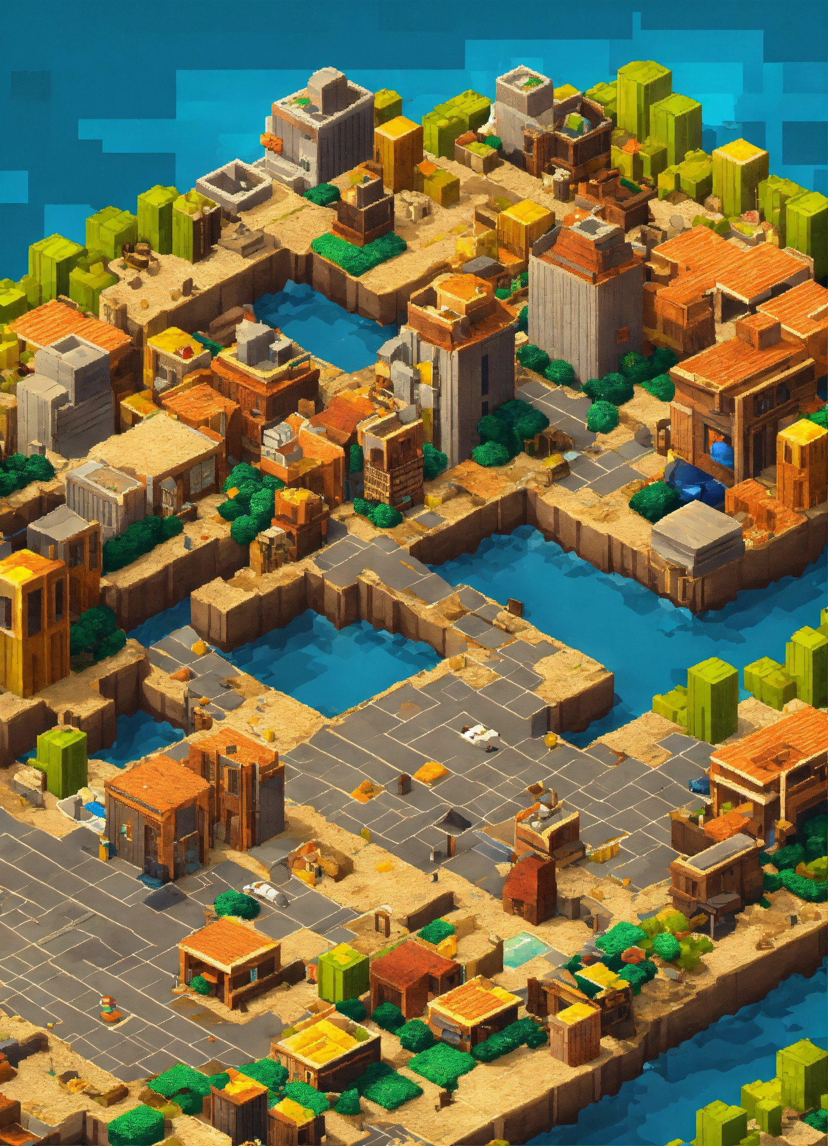 Lexica - Simple pixel city rubble from overhead