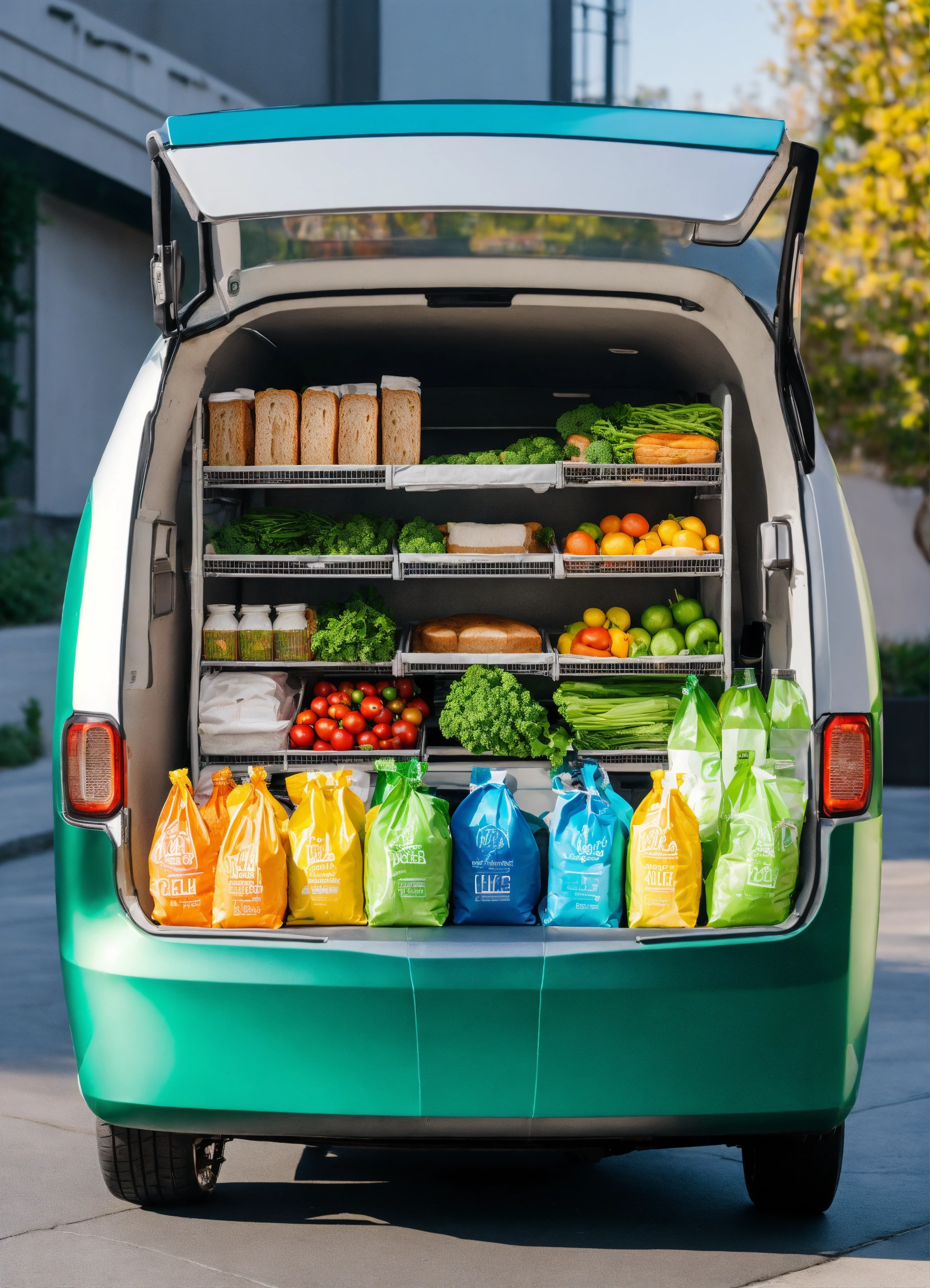 Lexica - Autonomous Grocery delivery vehicle. Many Grocery bags inside ...