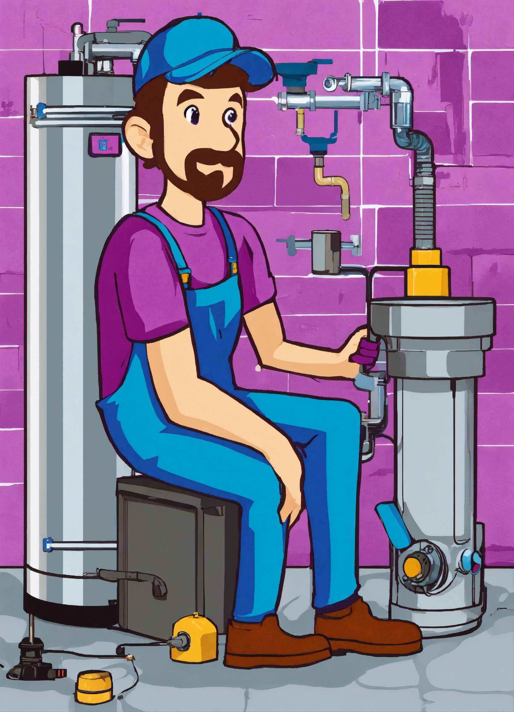 Lexica - Purple color plumber fixing water heater