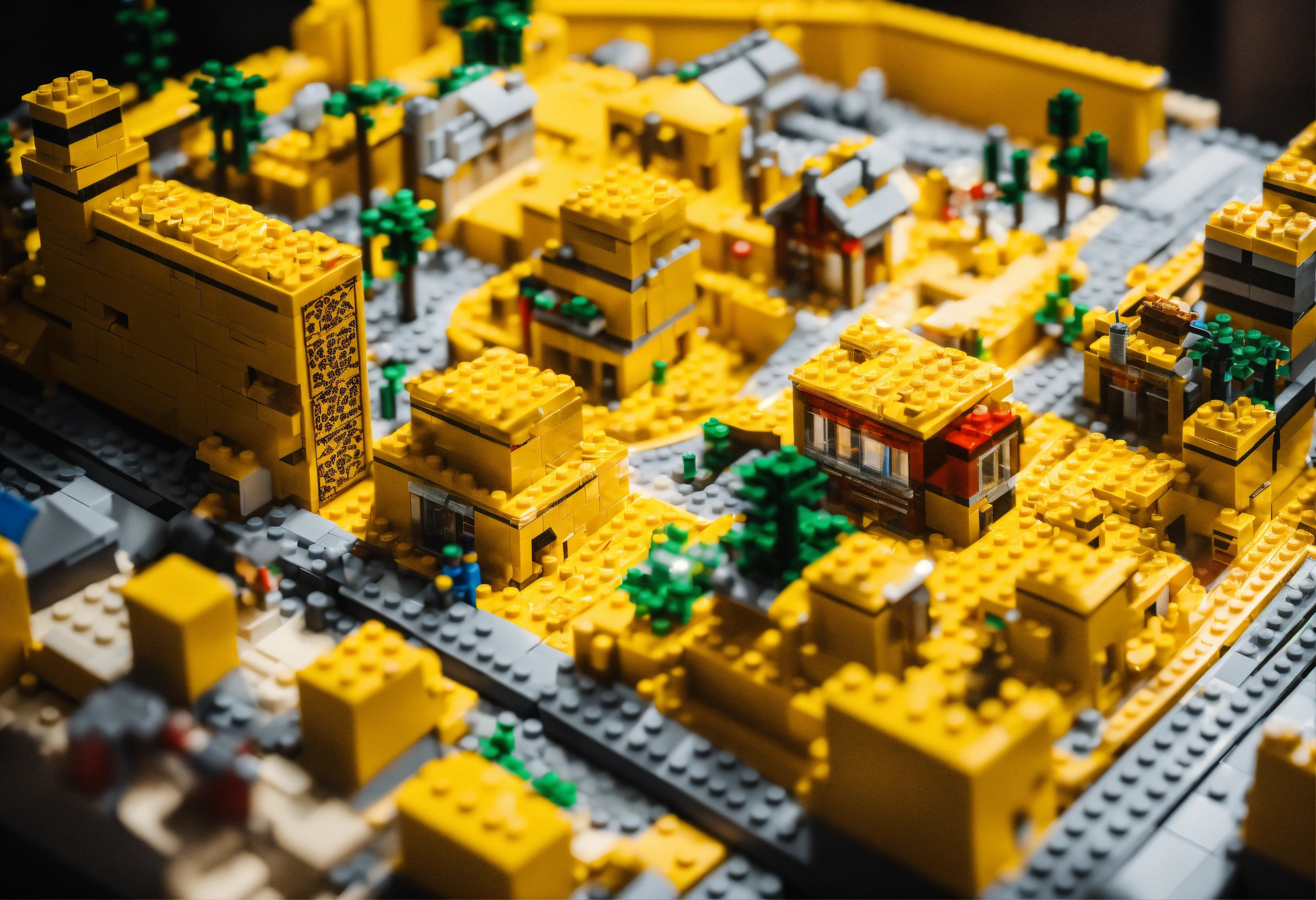 Lexica - Top view of a yellow lego city block model of metropolis