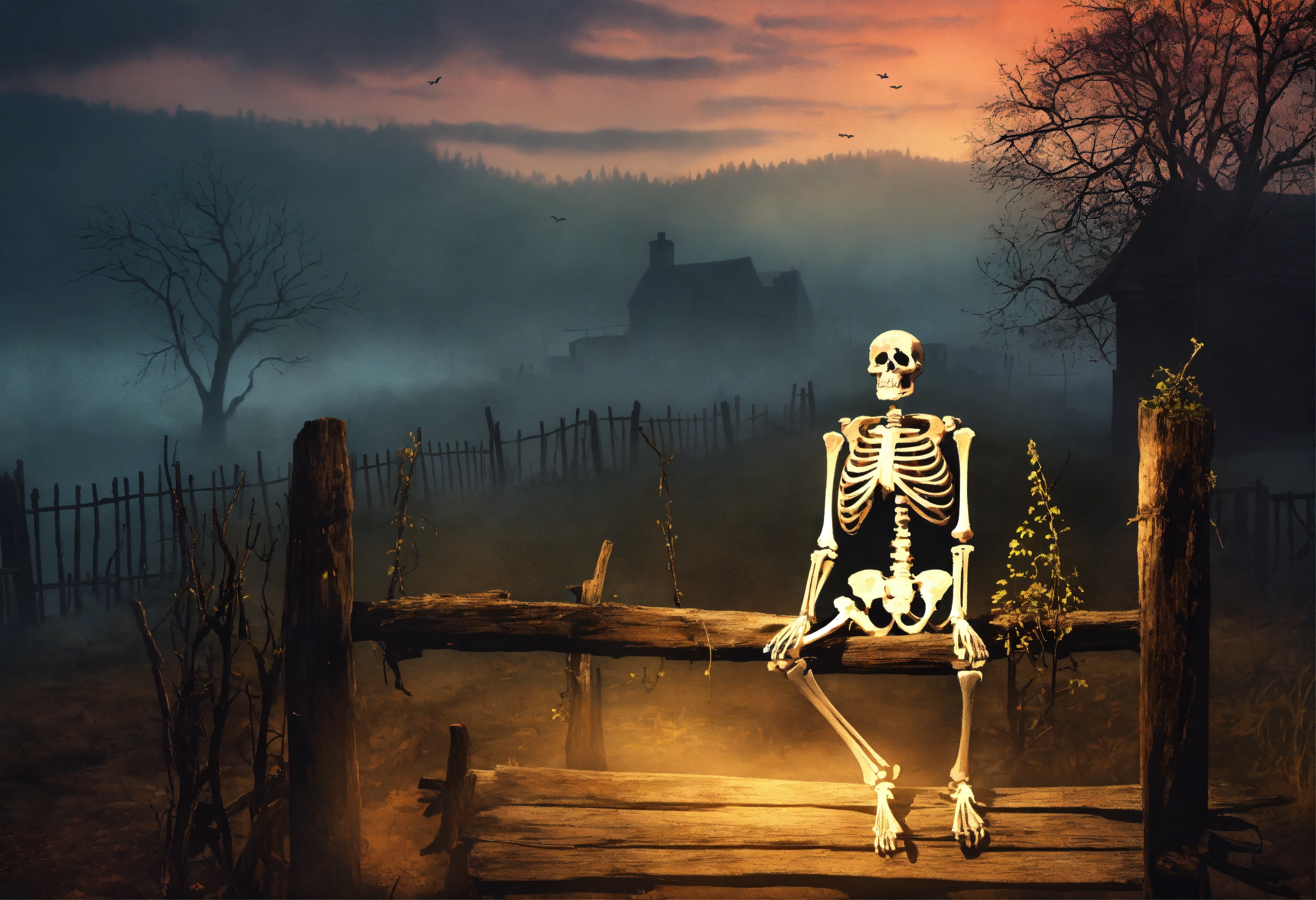 Lexica - Create a digital art piece featuring a skeleton sitting on an ...