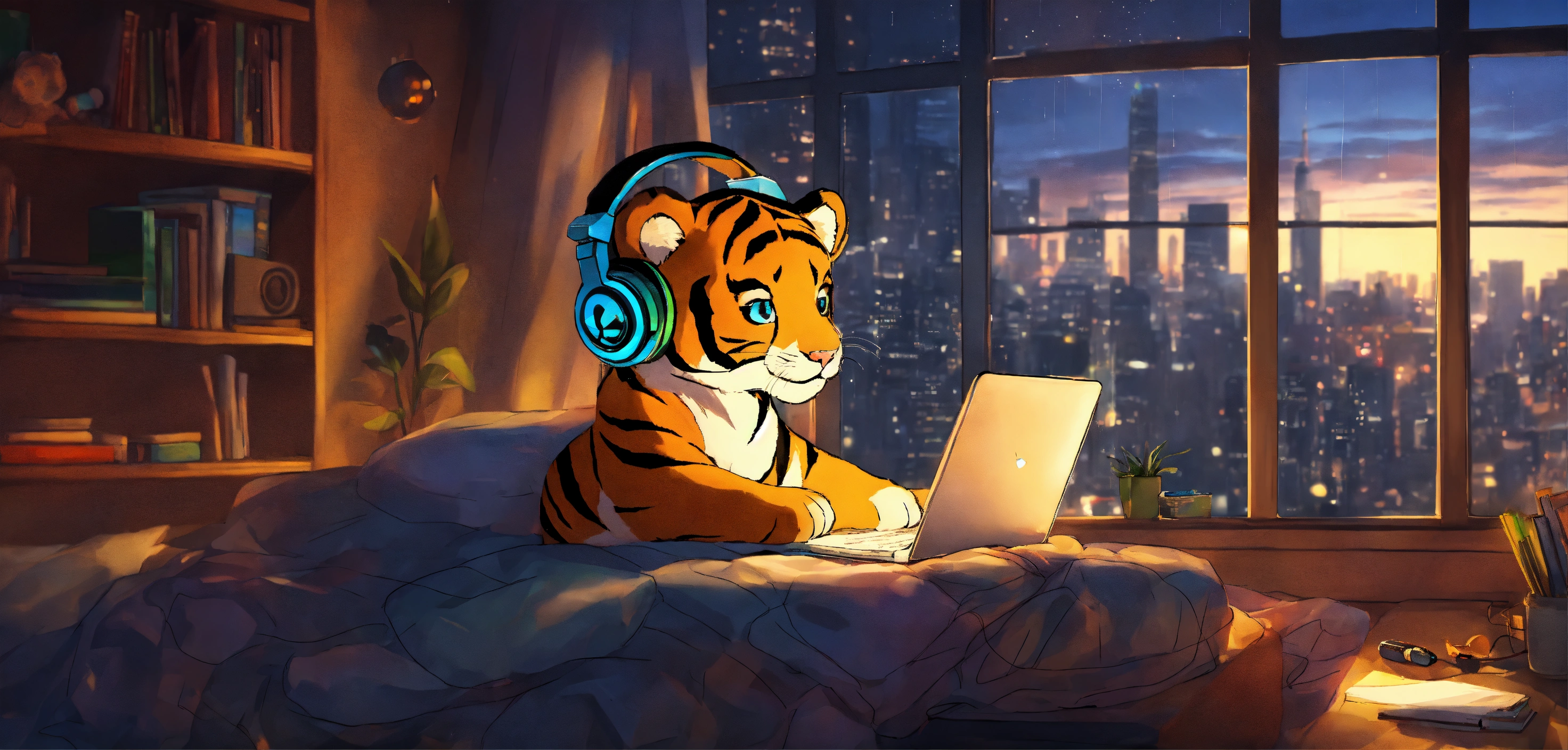 Lexica - Small baby Tiger laying On his back like a human on The Bed In ...