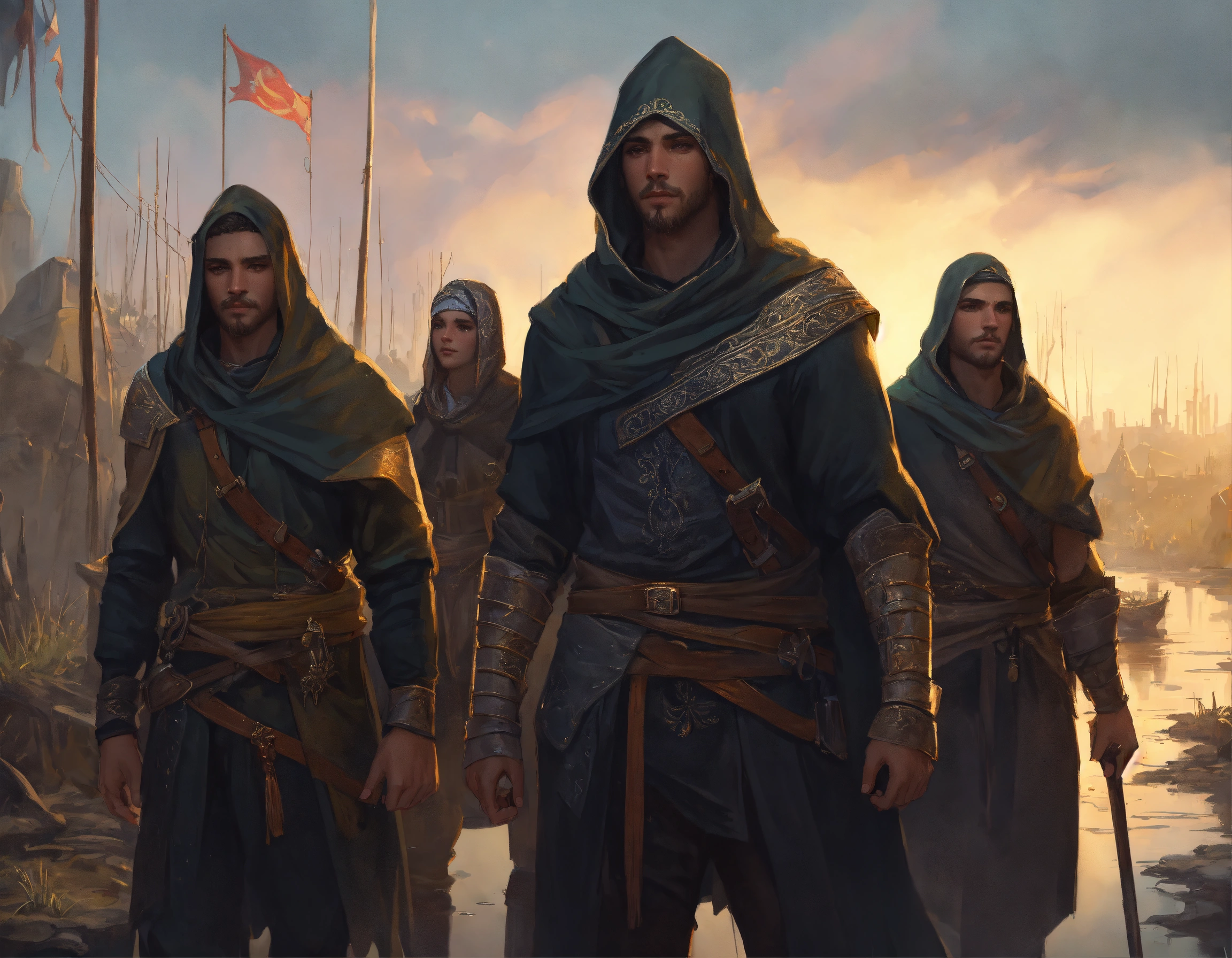 Lexica - Fantasy Painting, group of aligned male coscripts in black ...