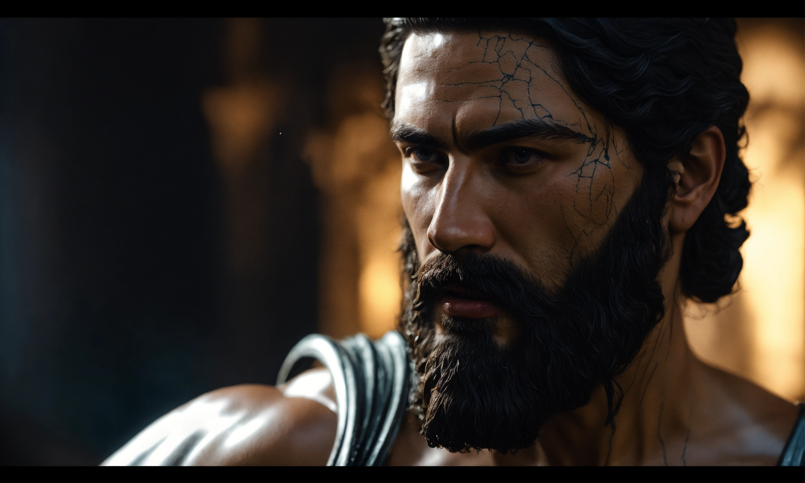 Lexica - A muscular statue of a strong Greek man with a beard and scars ...