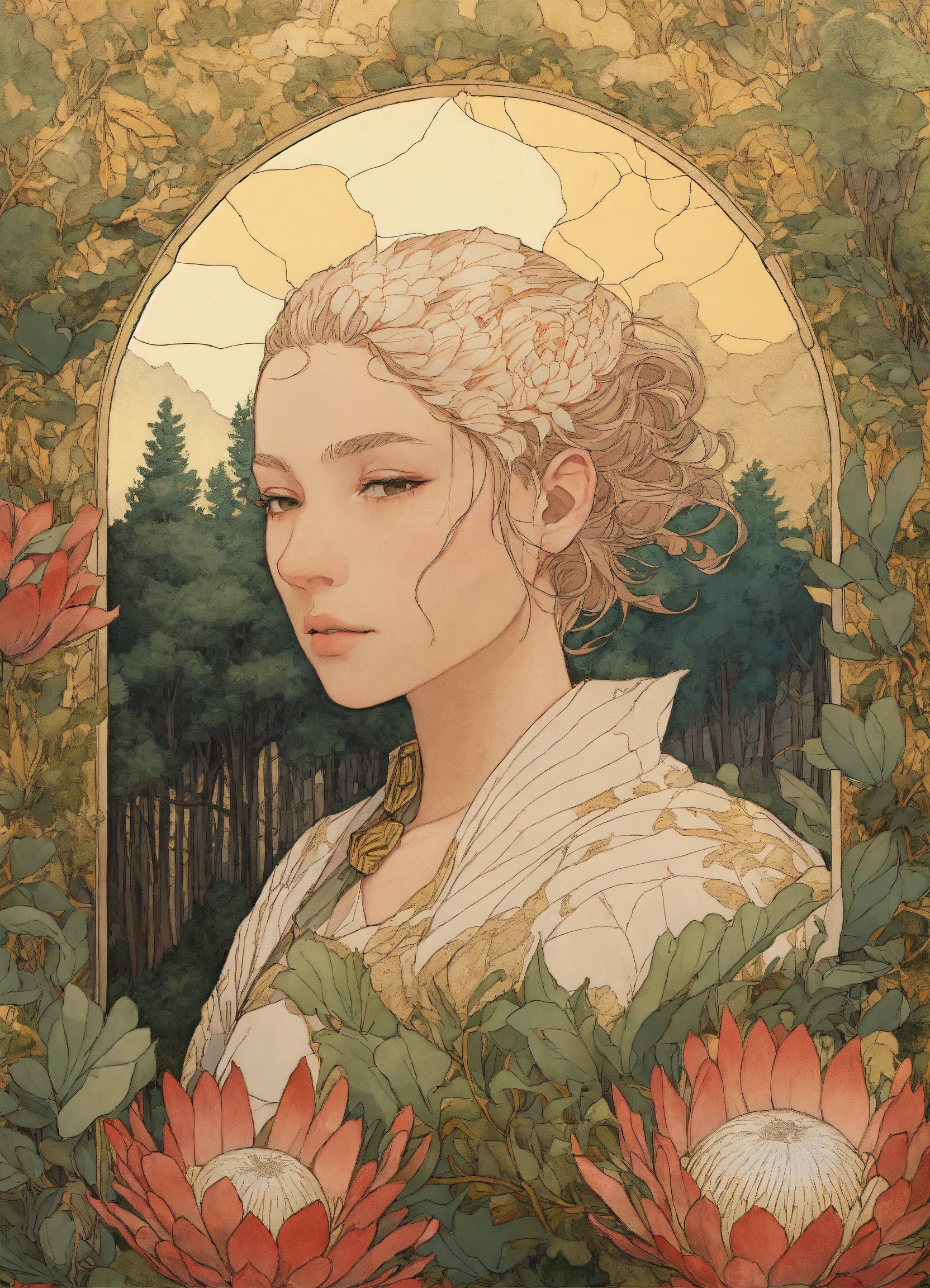 Lexica - A modern illustration. Heavy detail. a portrait of Protea ...