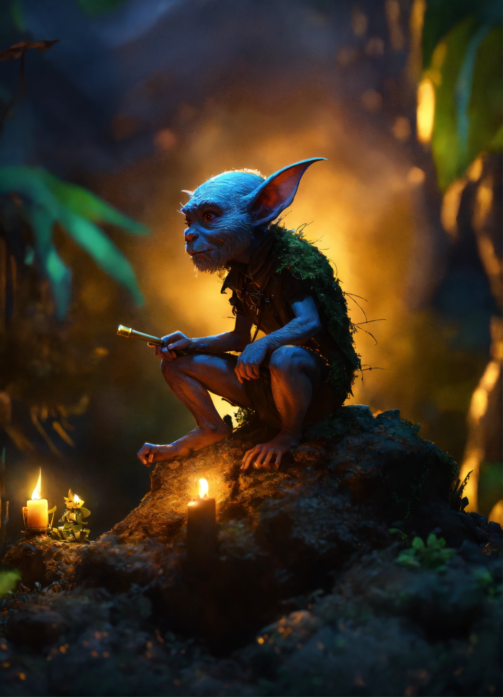 Lexica - A small goblin with long beard, sitting on termite mound ...