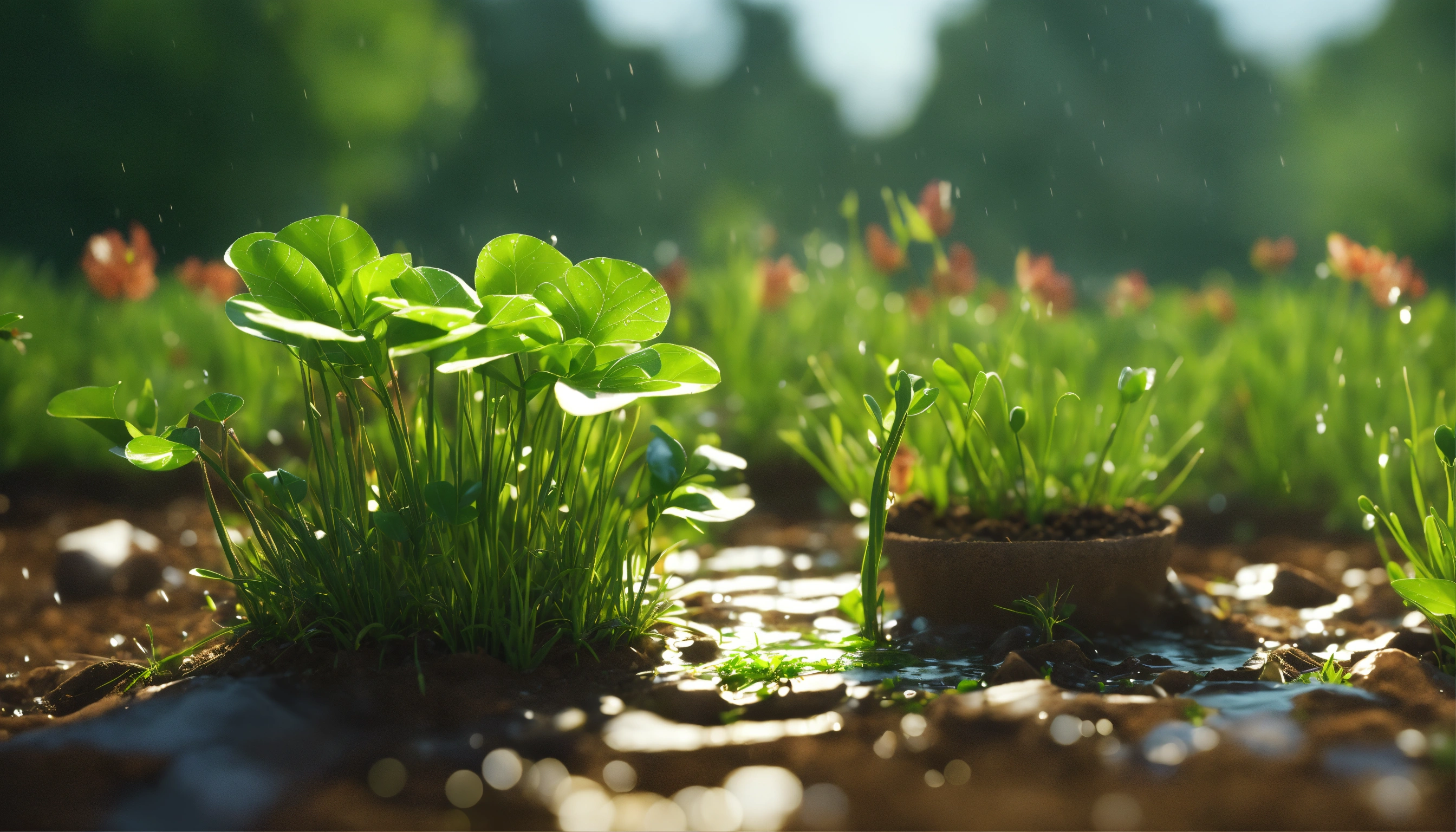 Lexica - "Create an image of small plants which grew in field after ...