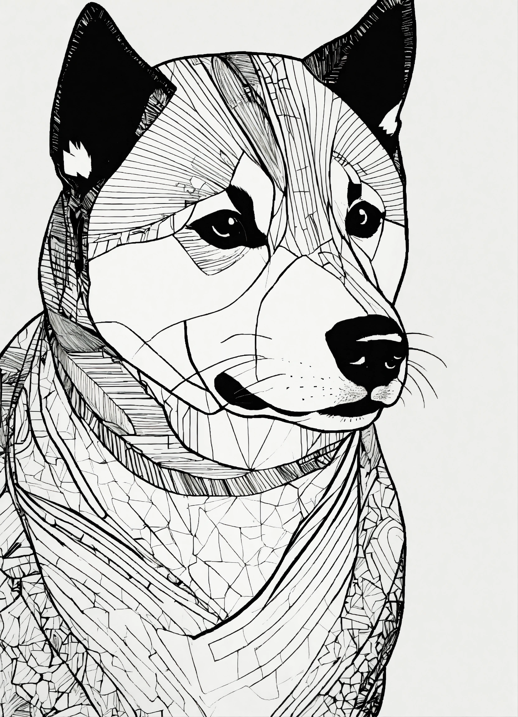 Lexica - Black and white bold line drawing, Shiba Inu, lines, white ...