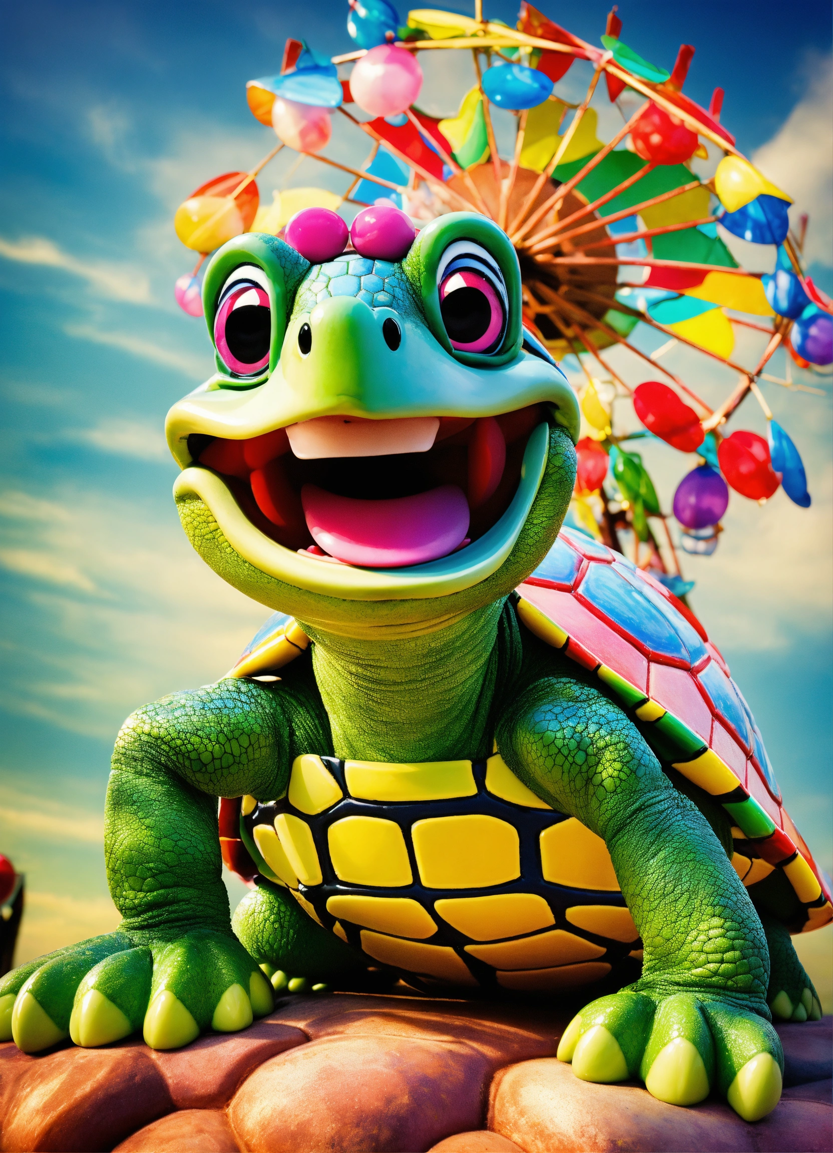 Lexica - Wacky disney type turtle character very colorful happy in a ...