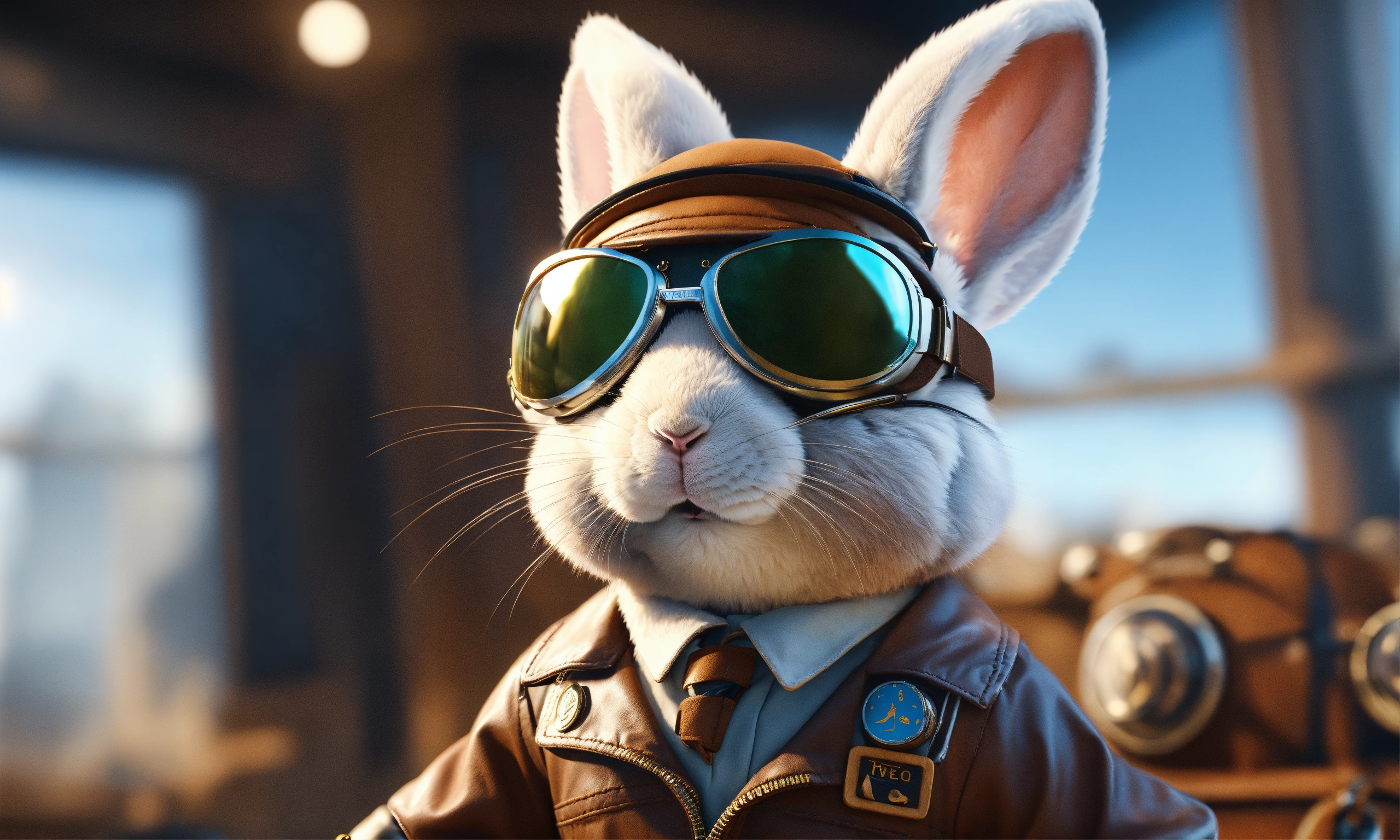 Lexica - A cute rabbit pilot wearing aviator goggles, unreal engine ...
