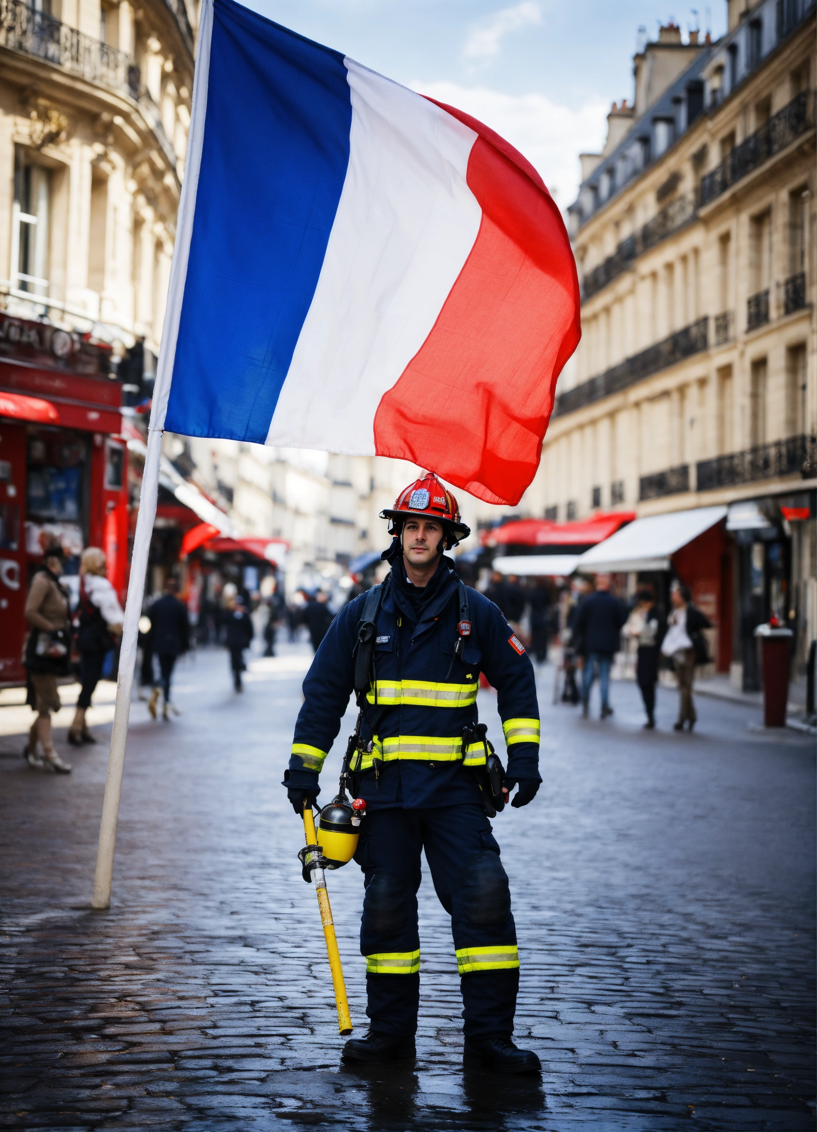 Lexica - French firefighter in Paris with the French flag
