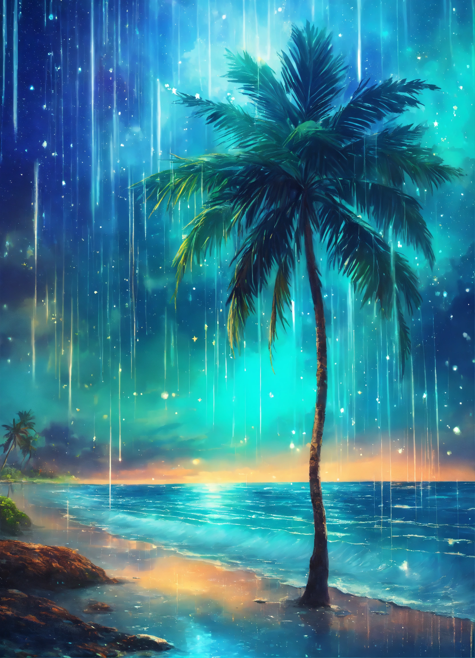 Lexica - Abstract magical rain, universe , stars, turqoise color near ...