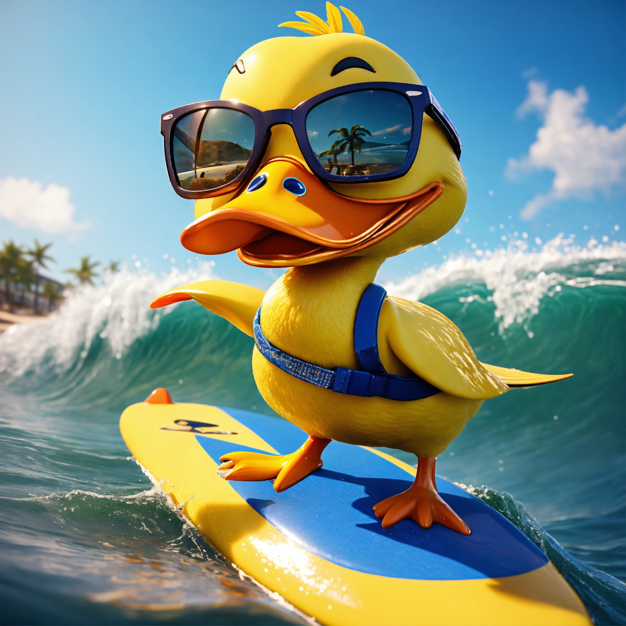 Lexica - A cute surfing duck with sunglasses. unreal engine render 8k