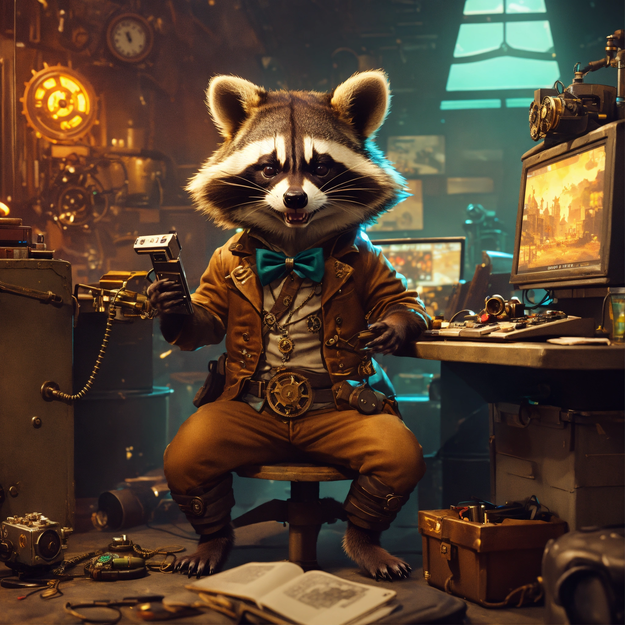 Lexica - A cute but angry Raccoon playing video games and shouting ...