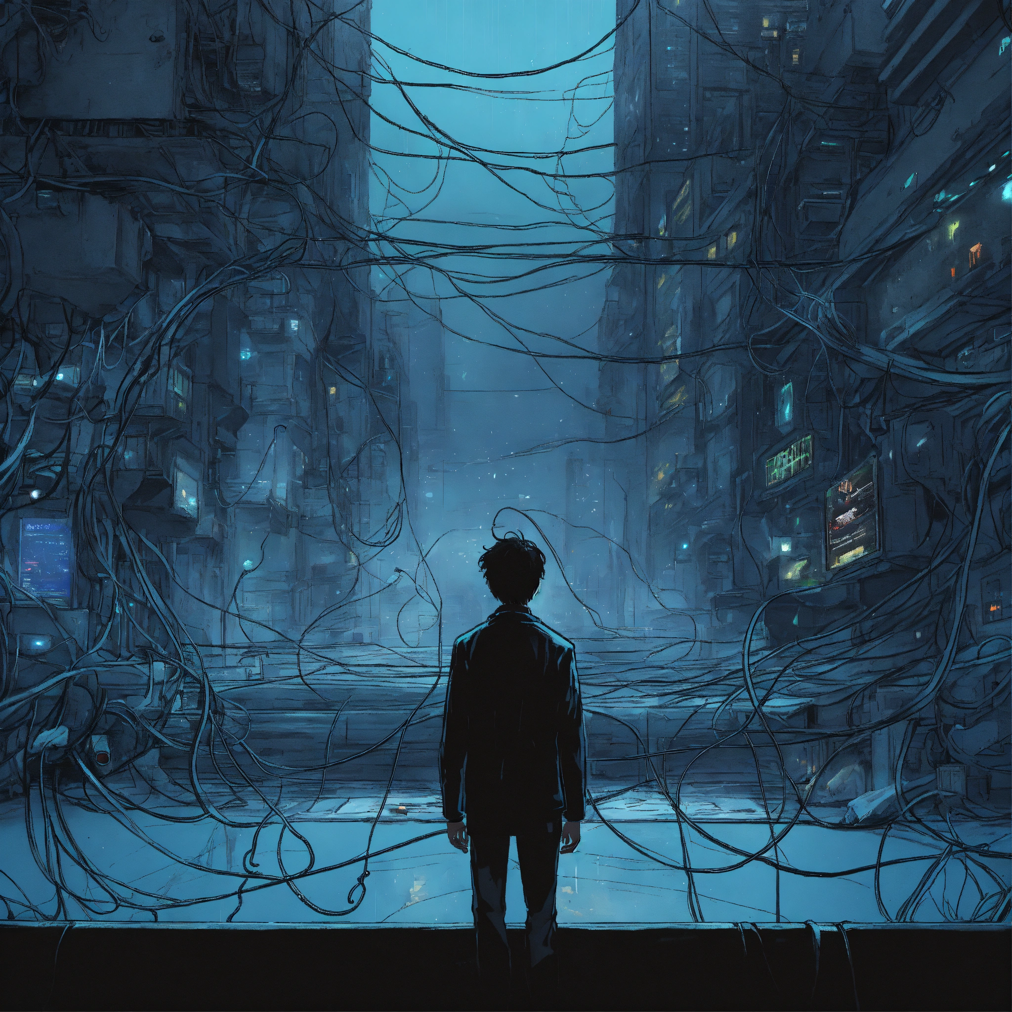 Lexica - Illustrate a dystopian comic where humans are plugged into an ...