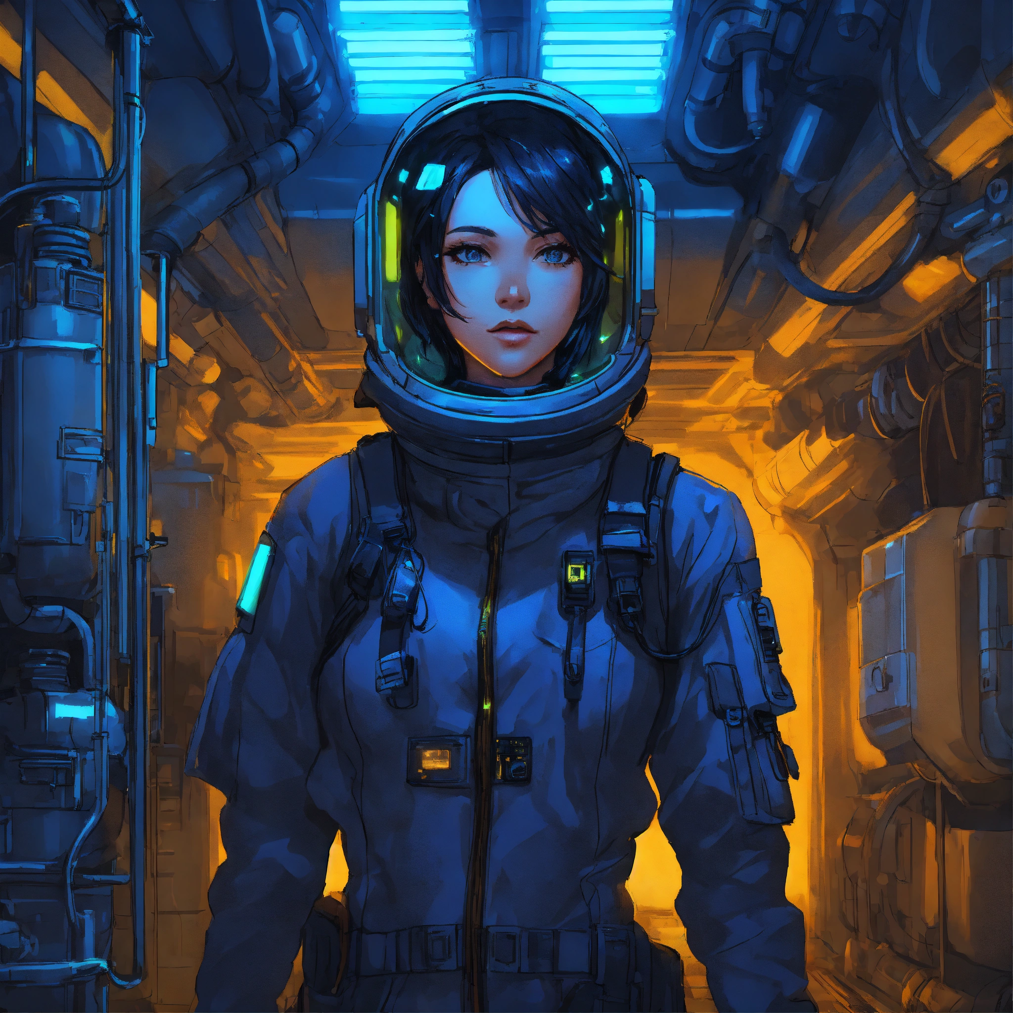 Lexica - Deep inside the dark engine rooms of a spaceship, anime female ...